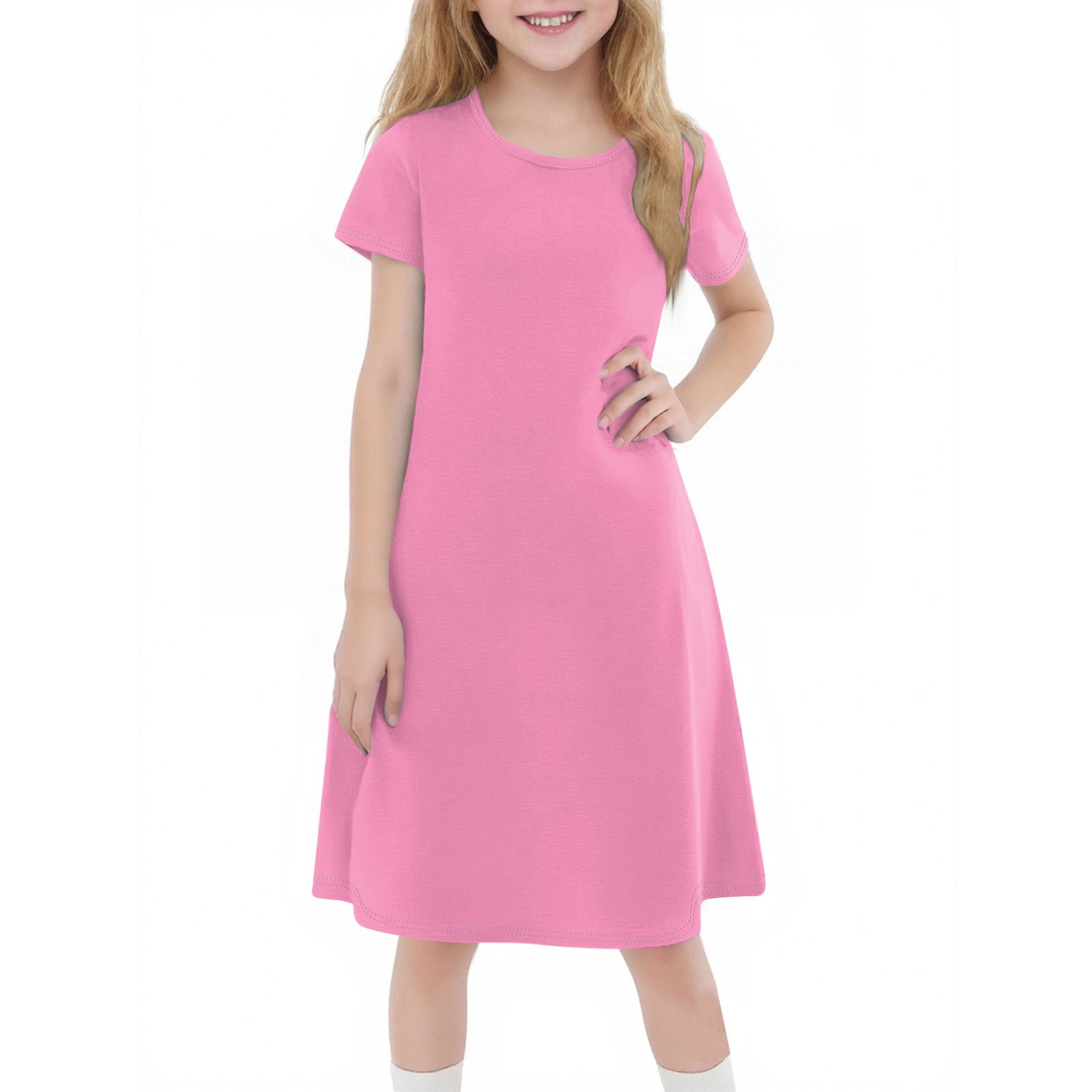 TQWQT Pink Dresses for Girls Short Sleeve Girls Sundress Size 10-12 ...