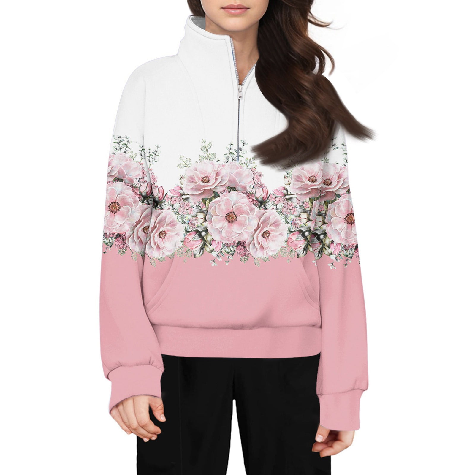 TQWQT Pink Girls Sweatshirt Kids 10-12 Long Sleeve Floral Print Crop ...