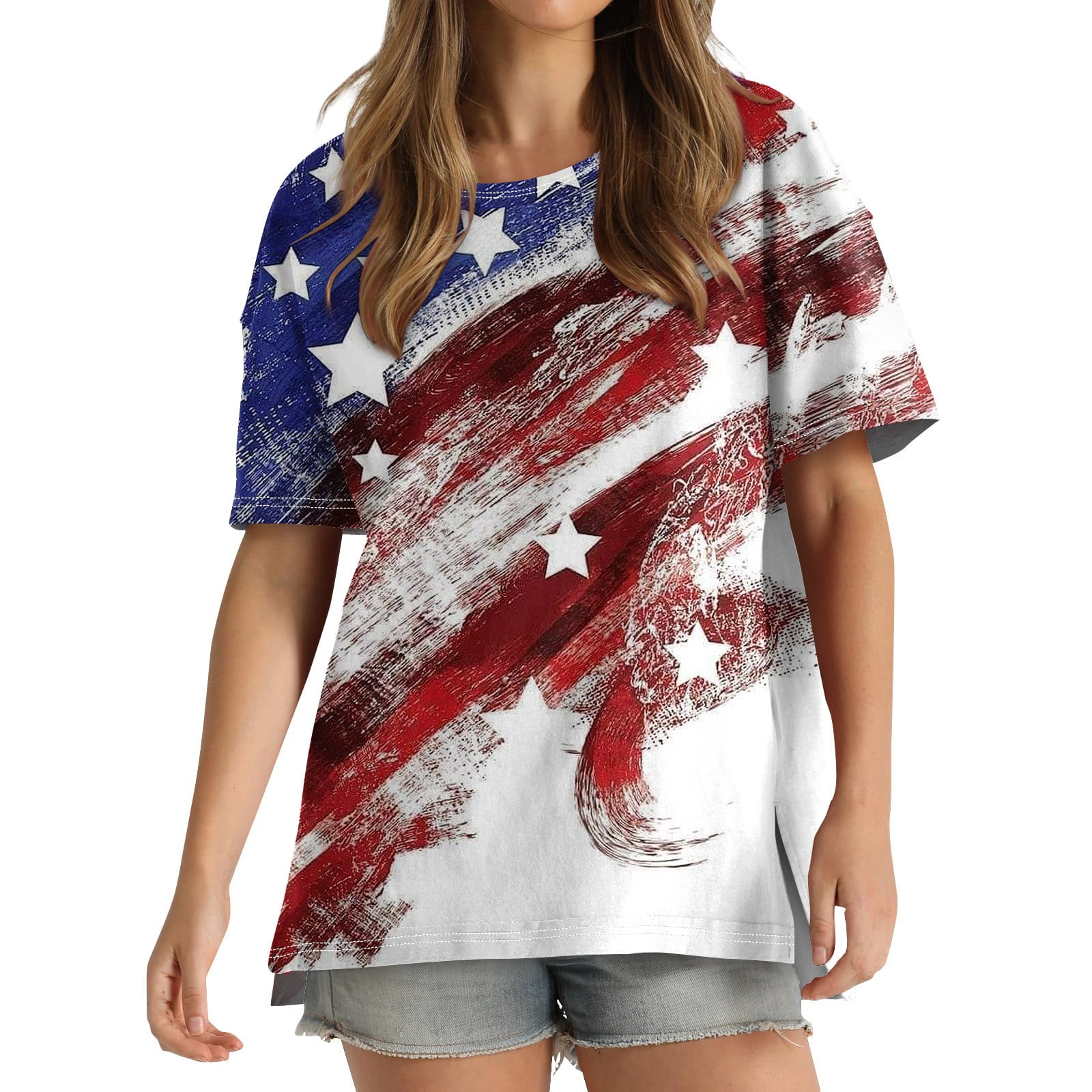 TQWQT Plus Size American Flag Shirts Women 4th Of July T-Shirt Cute ...