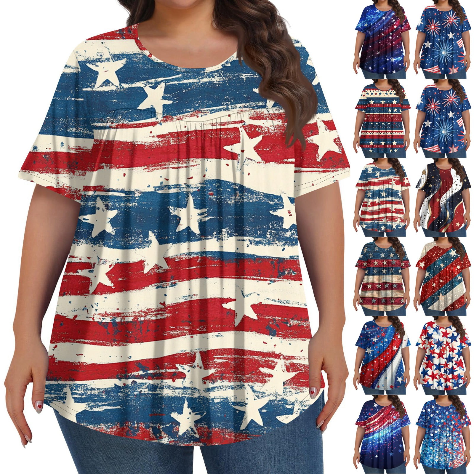TQWQT Plus Size American Flag Tops for Women 4x-5x Short Sleeve Tees ...