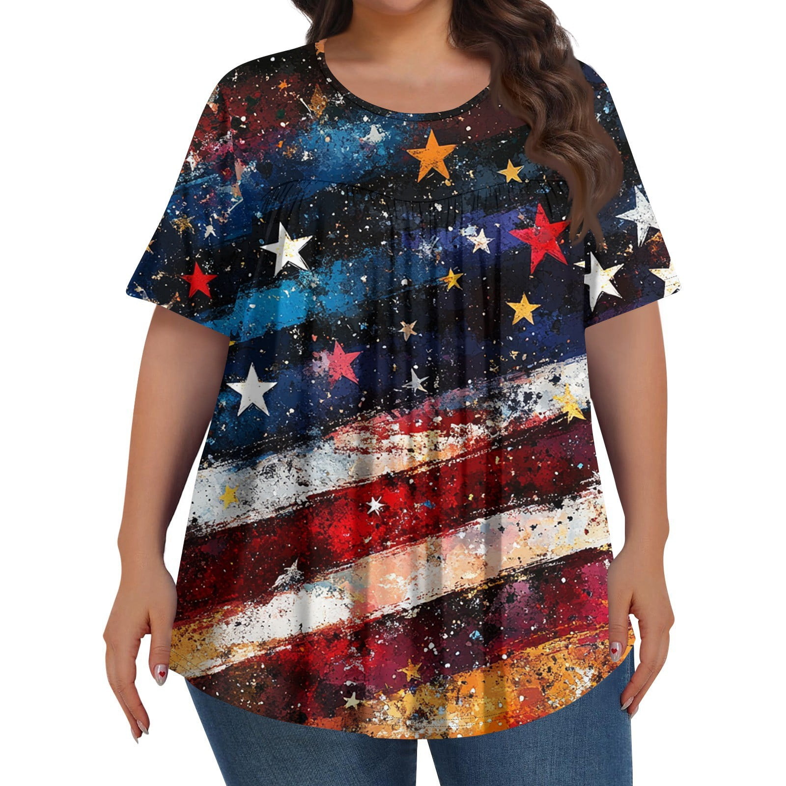 TQWQT Plus Size American Flag Tops for Women Dressy Summer Short Sleeve ...