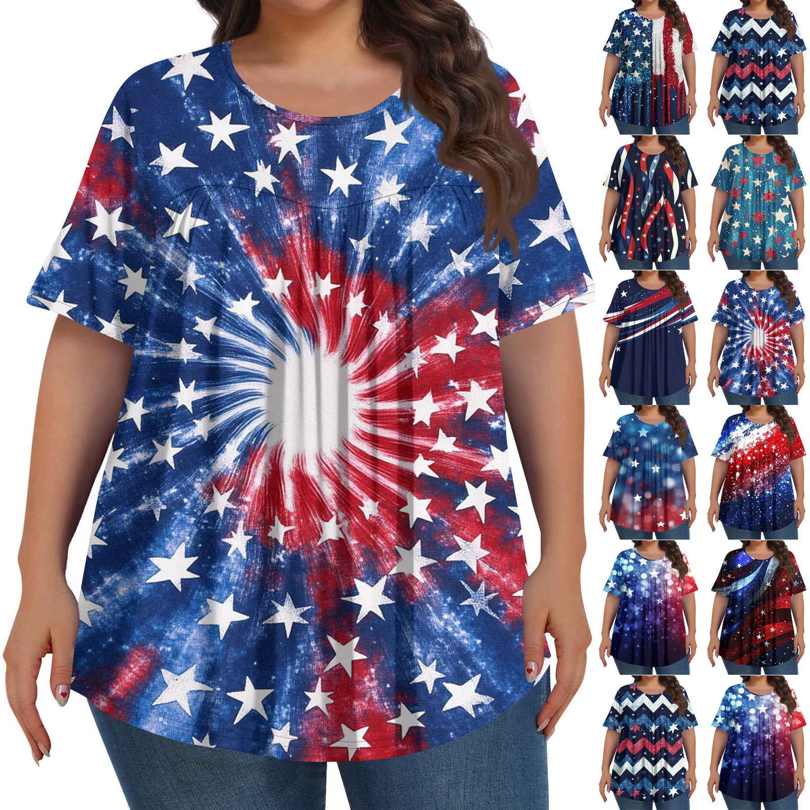 TQWQT Plus Size American Flag Tunic Tops for Women 4x-5x Patriotic Short Sleeve Shirts Stars and ...