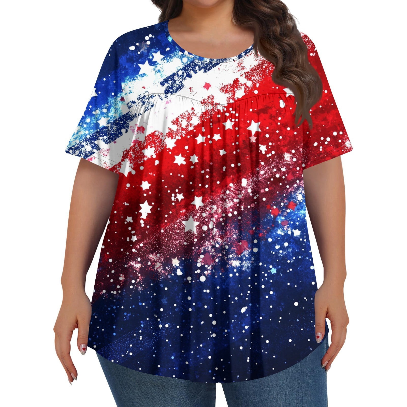 TQWQT Plus Size American Flag Tunic Tops for Women Dressy Summer Short ...