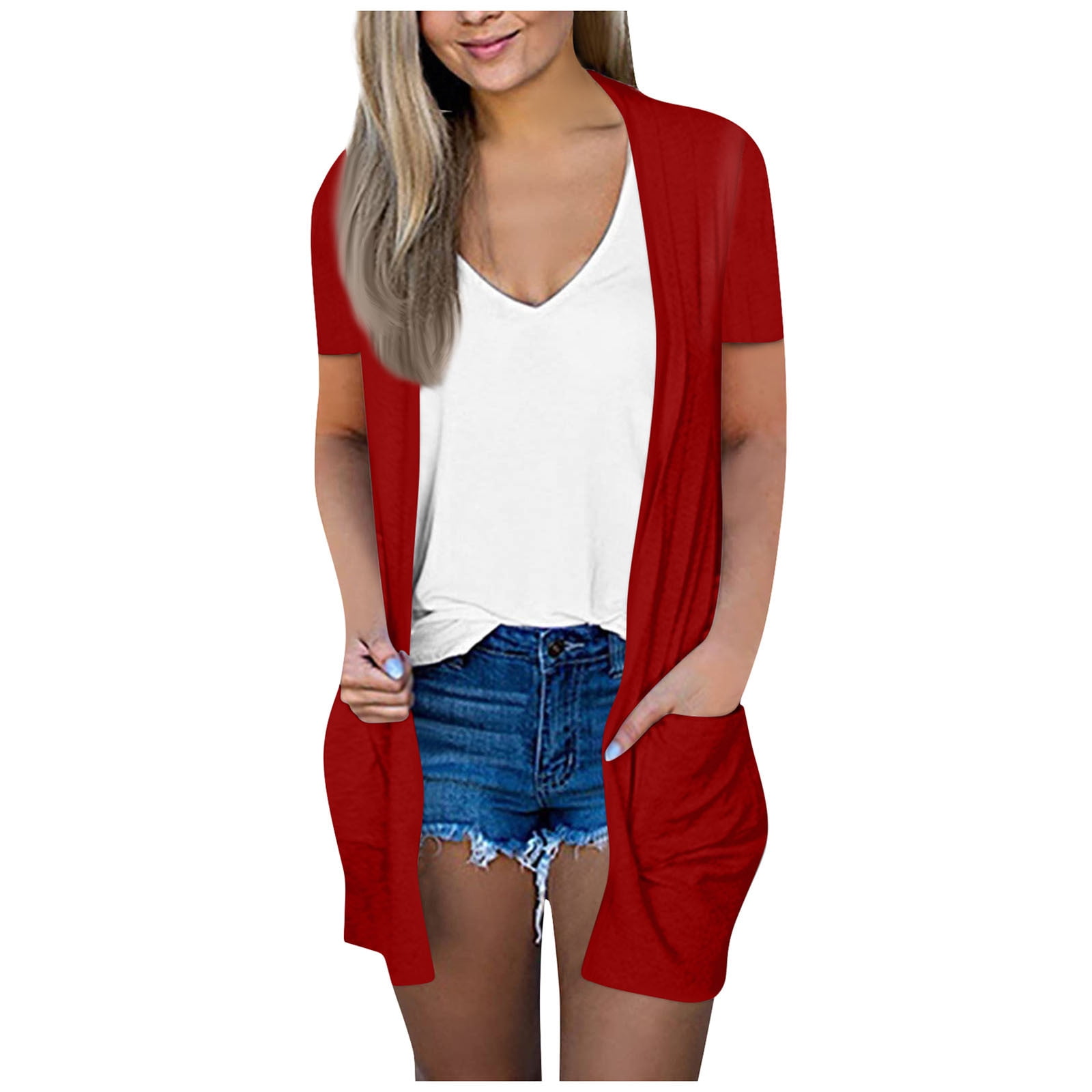 TQWQT Plus Size Cardigan for Women Short Sleeve Open Front Lightweight ...