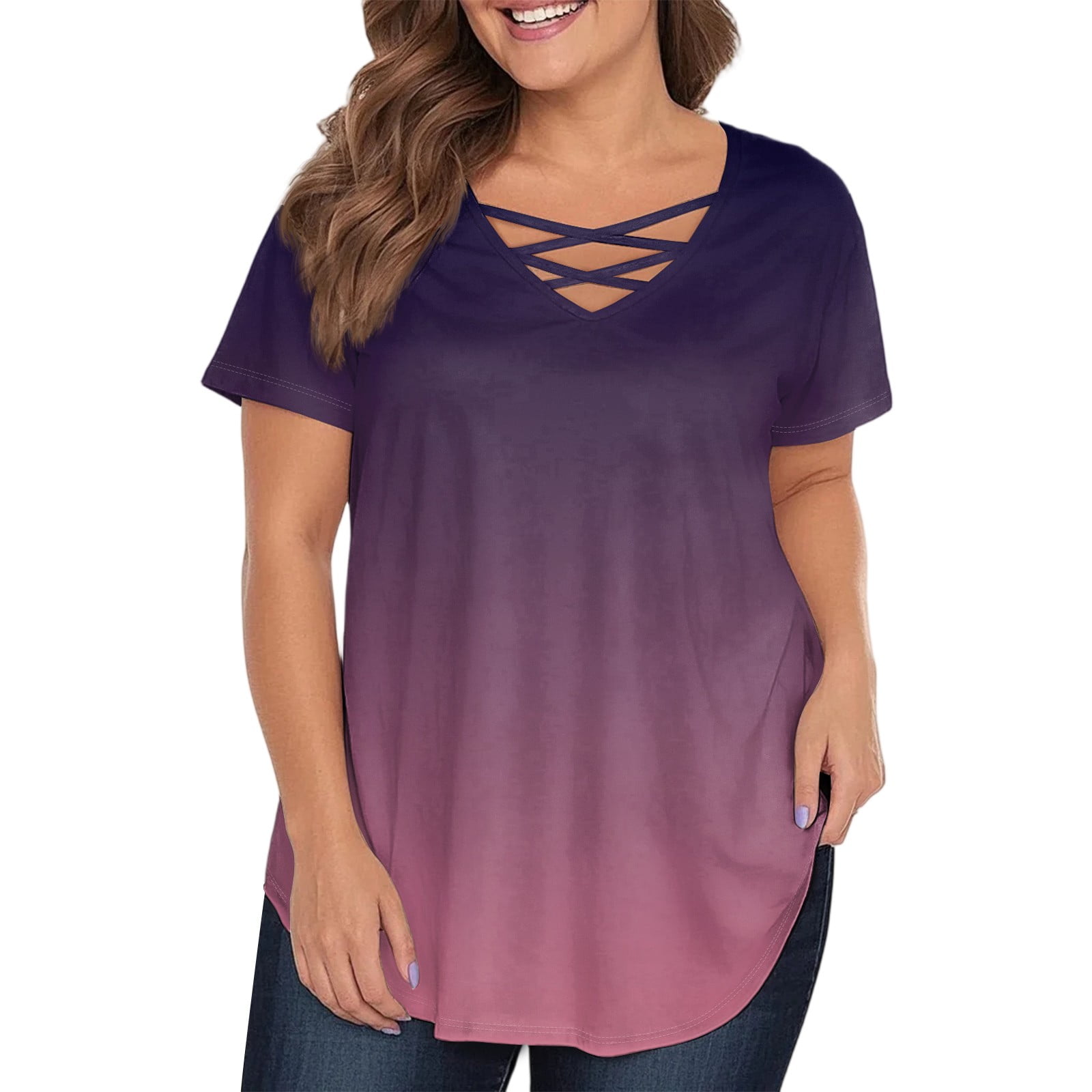 TQWQT Plus Size Tops for Women Plus Size Blouses 5x V Neck Criss Cross ...