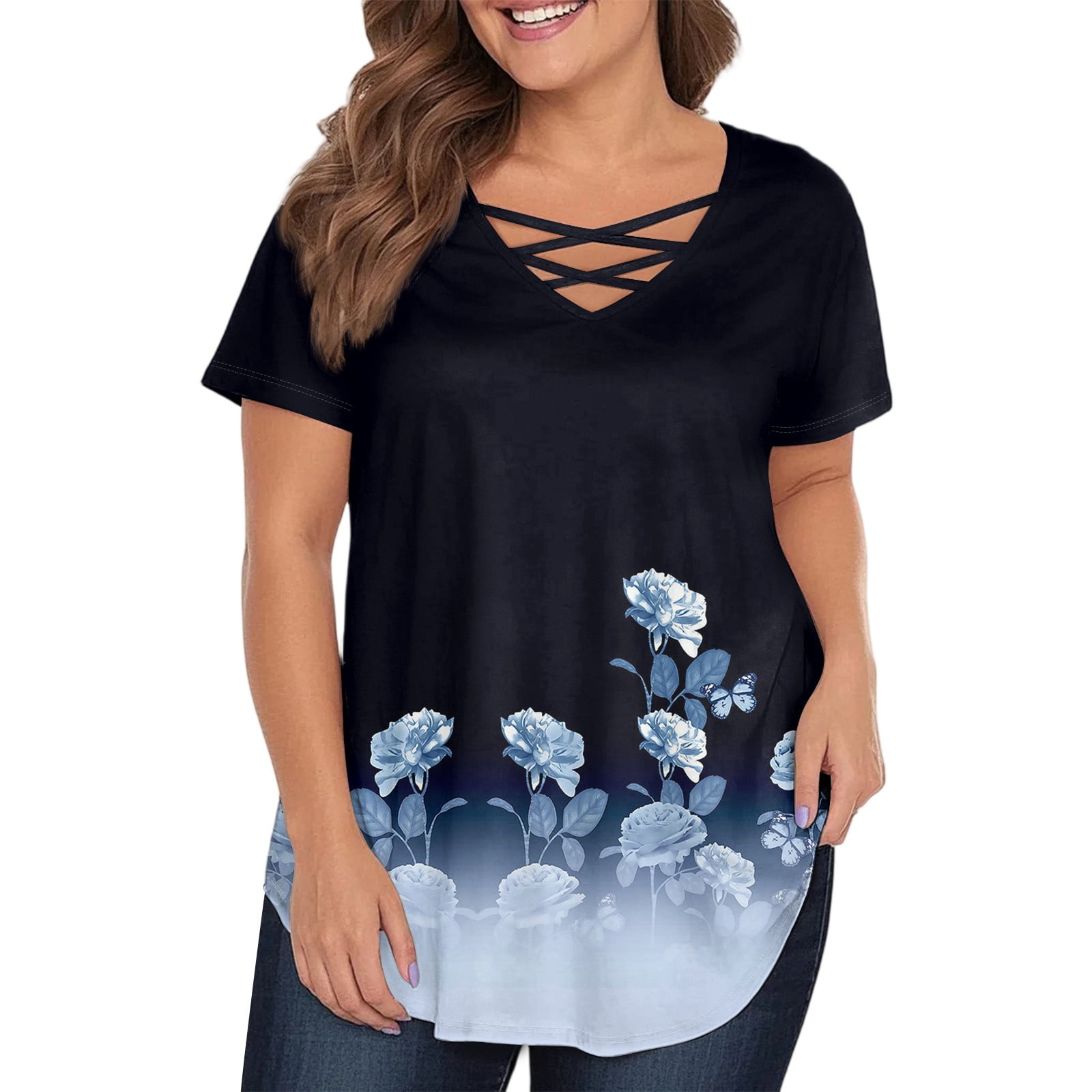 TQWQT Plus Size Tops for Women Cute Womens Tops Plus Sizes 4x Crew Neck ...