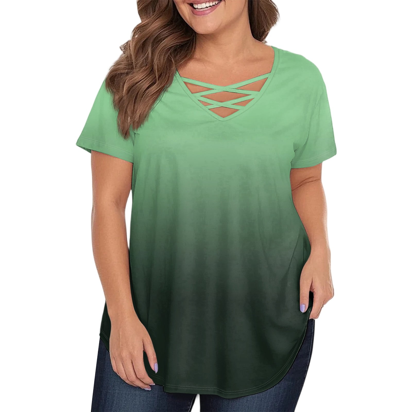 TQWQT Plus Size Tops for Women Summer 4x Womens Top V Neck Criss Cross ...