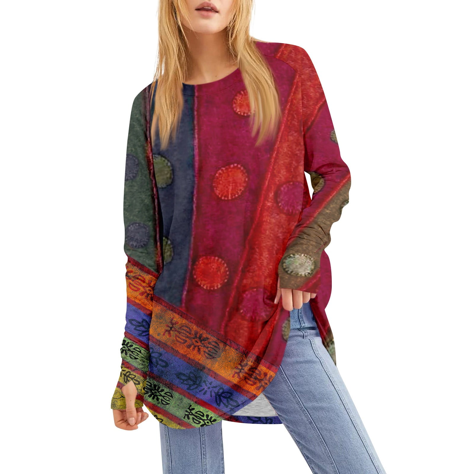 TQWQT Plus Size Tops for Women Casual Long Sleeve Shirts for Women ...