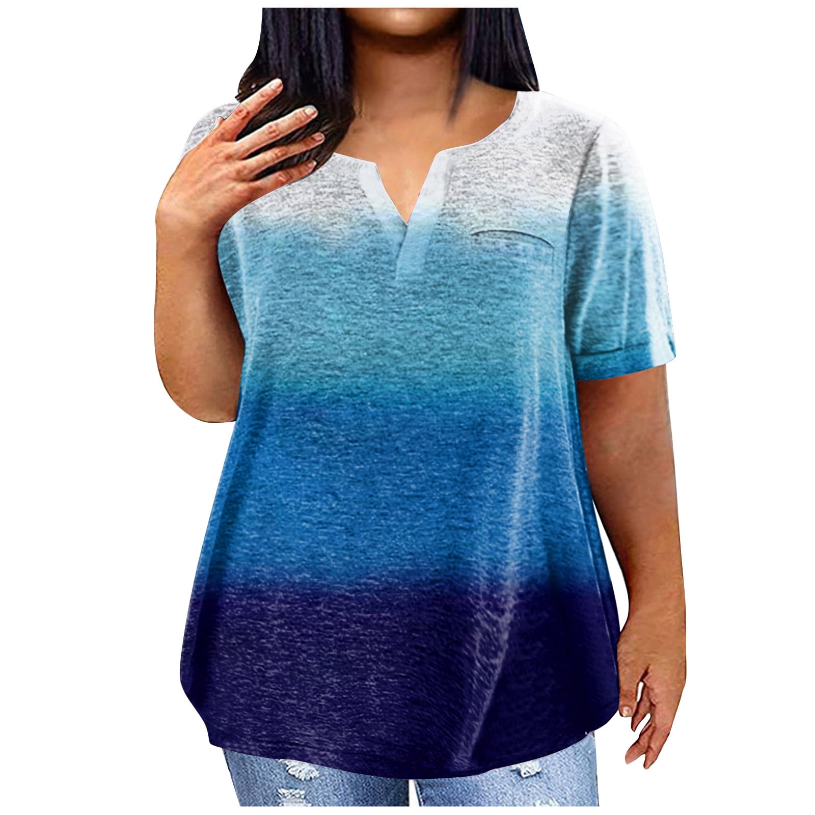 TQWQT Plus Size Tops for Women Casual Loose Fit Cute Tunic Short Sleeve ...