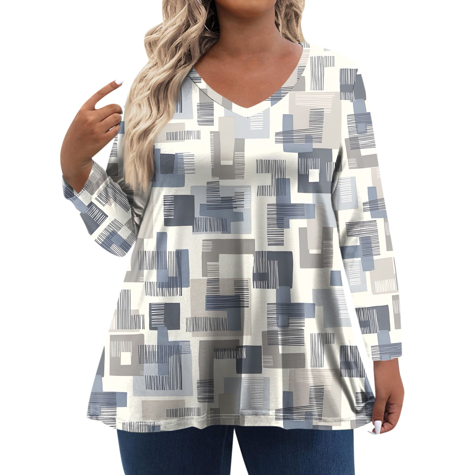 TQWQT Plus Size Tops for Women Loose Casual Cute Tunics V Neck Long ...