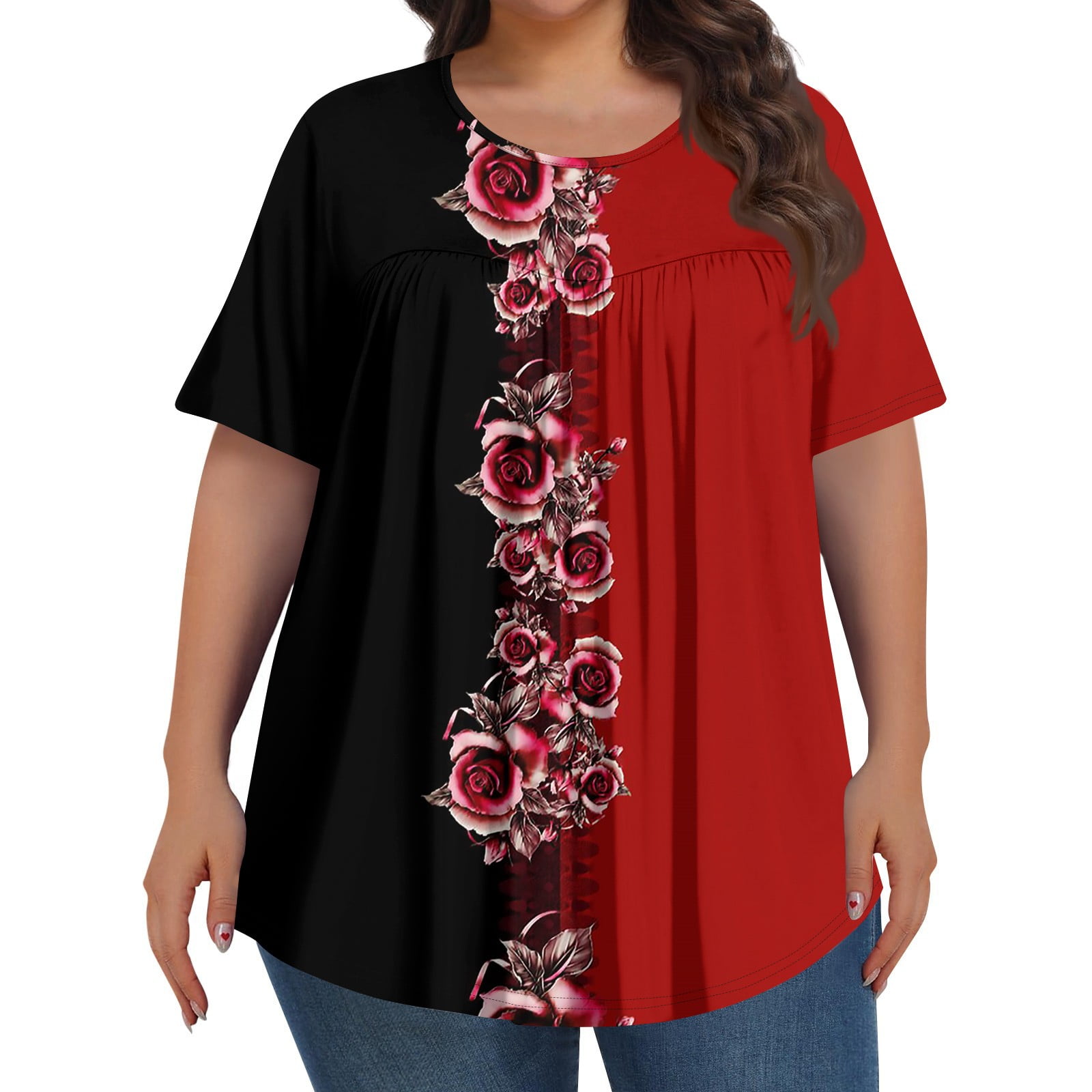 TQWQT Plus Size Tshirts for Women Fashion Plus Size Flowy Tops Crew ...