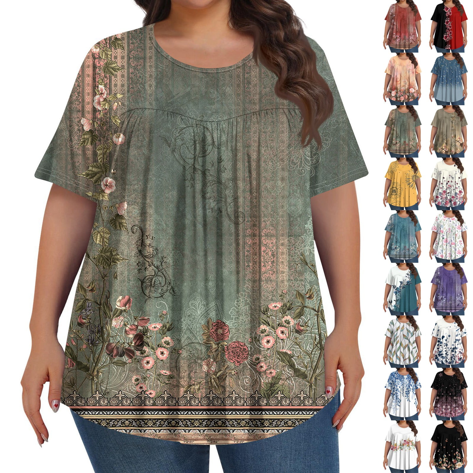 TQWQT Plus Size Tunic Tops for Women 4x-5x Flowy Crew Neck Tshirts ...