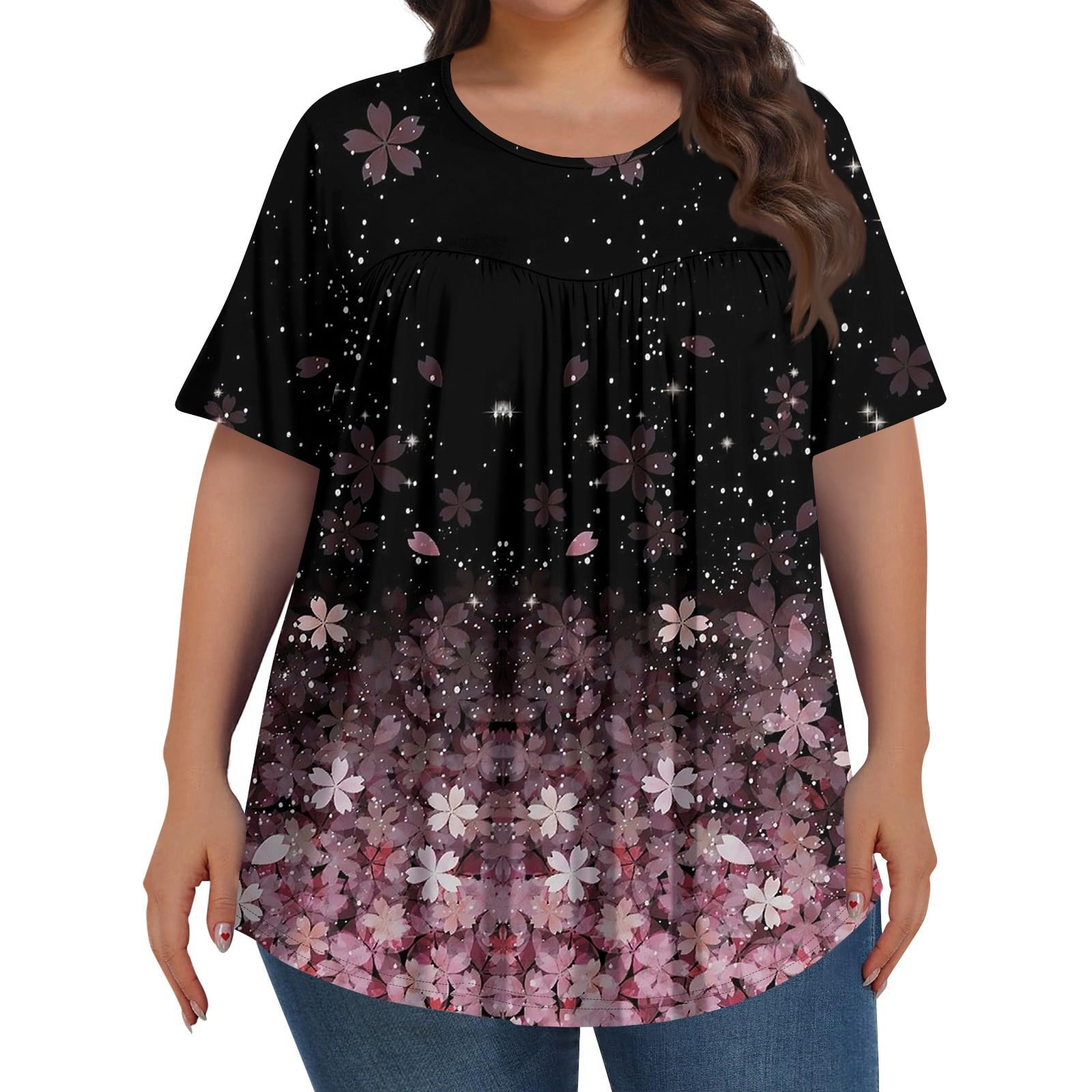 TQWQT Plus Size Tunic Tops for Women Flowy Summer Short Sleeve Tops ...