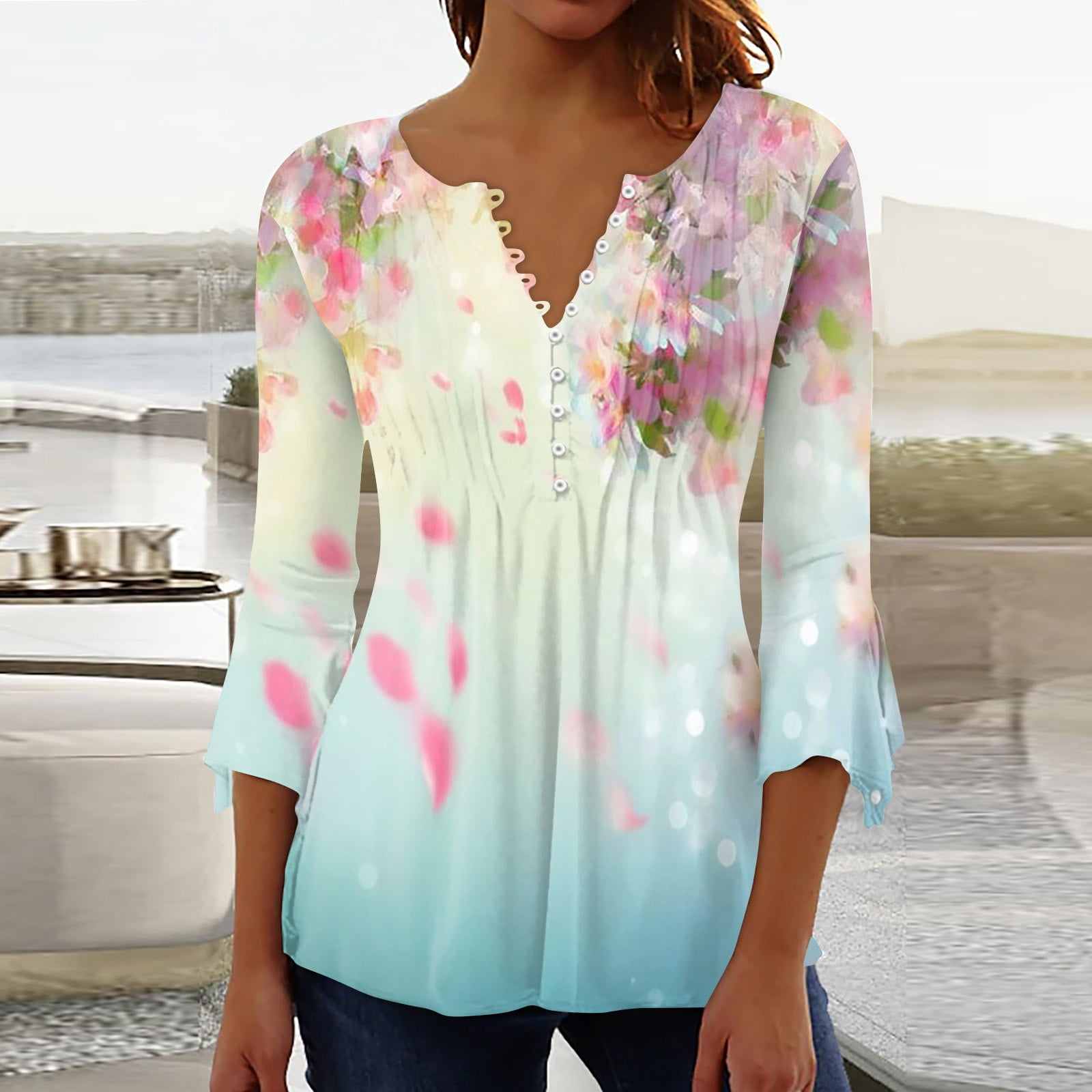 TQWQT Plus Size Tunic Tops for Women Vintage Floral Print Button Down ...