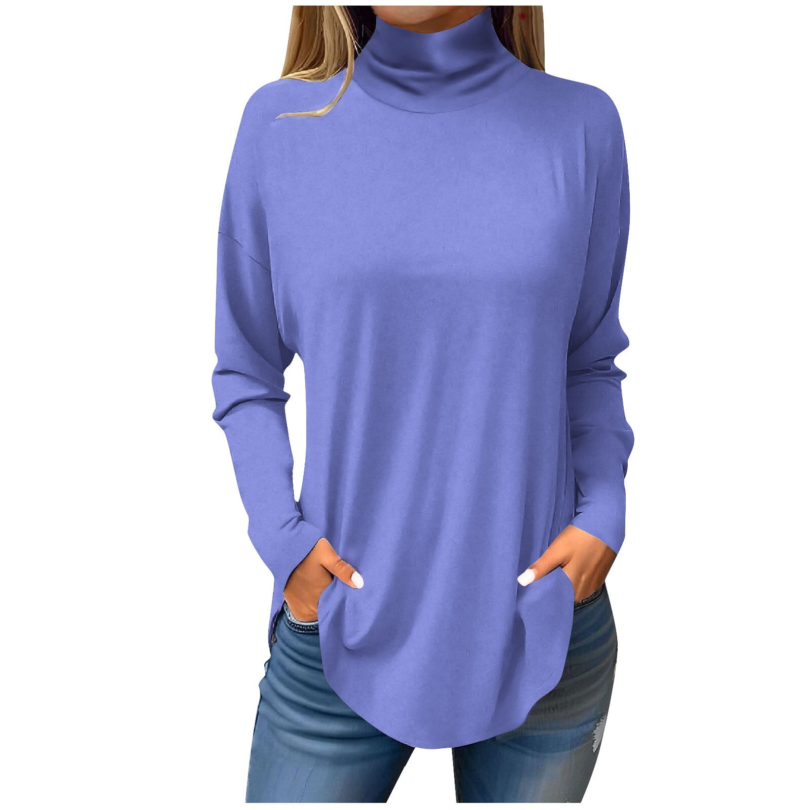 TQWQT Plus Size Turtlenecks for Women Loose Fit Solid Color Printed ...