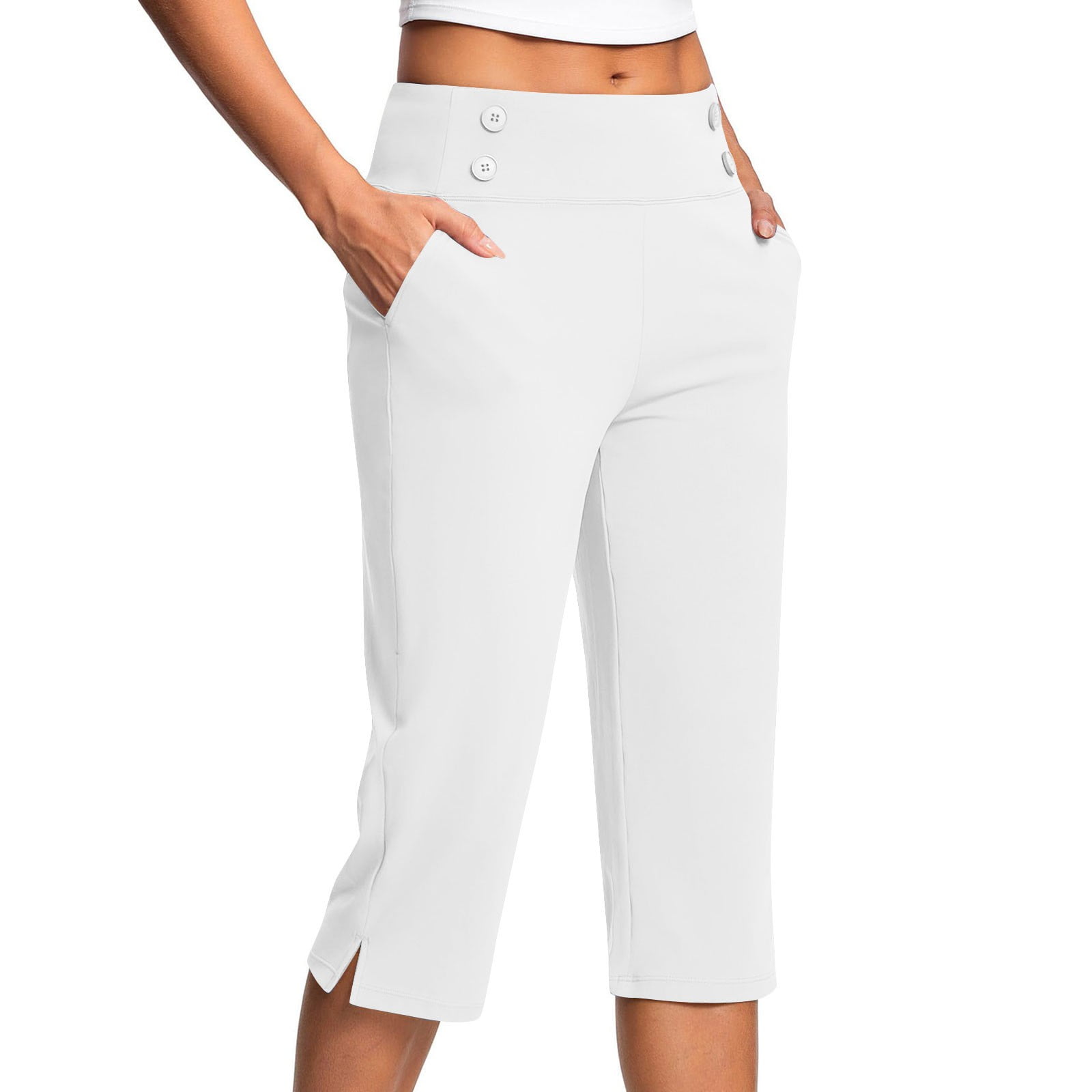 TQWQT Capris for Women High Waist White Leggings Capris Straight Leg ...