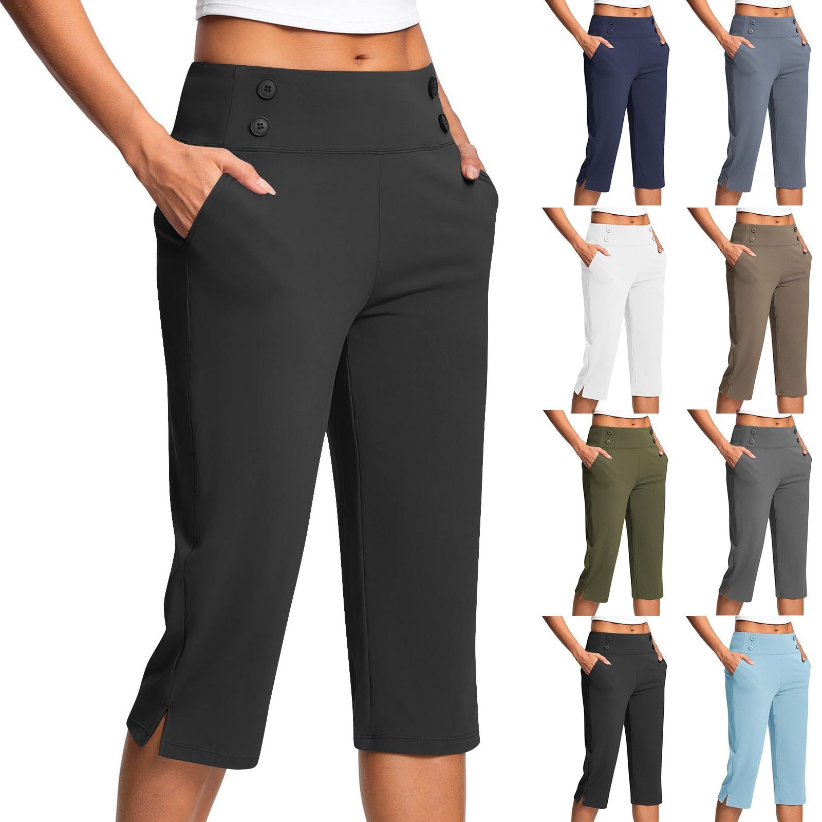 TQWQT Plus Size Womens Capris High Waist Khaki Leggings Capri Yoga ...