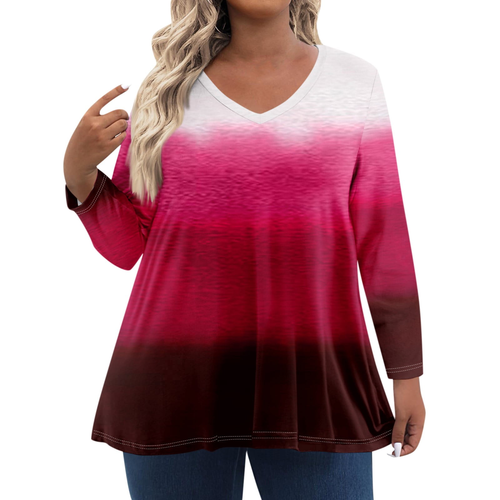 TQWQT Plus Size Womens Tops 4x-5x Fall V Neck T Shirts Gradient Graphic ...