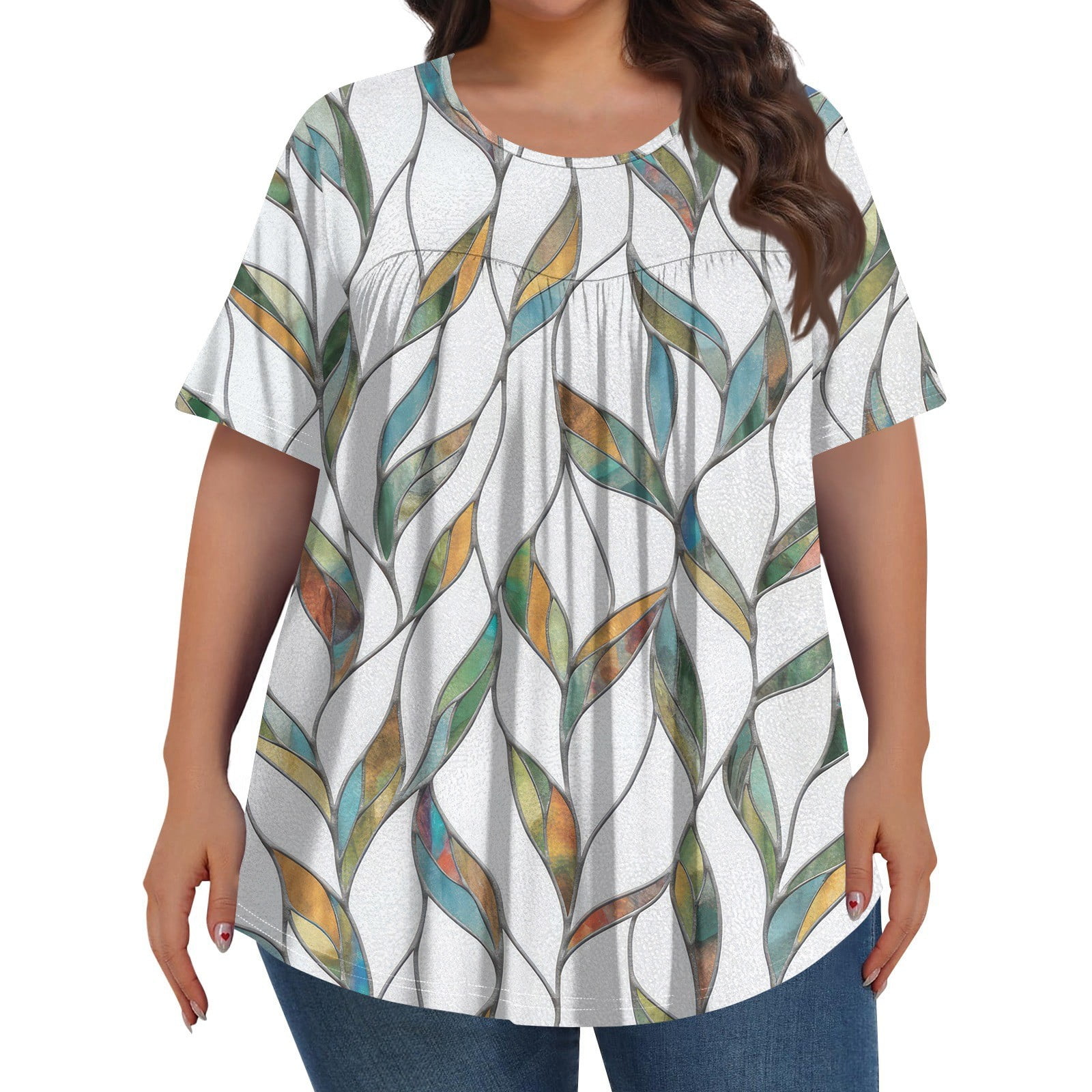 TQWQT Plus Size Womens Tops 4x-5x Summer Tunic Tops Crew Neck Floral ...