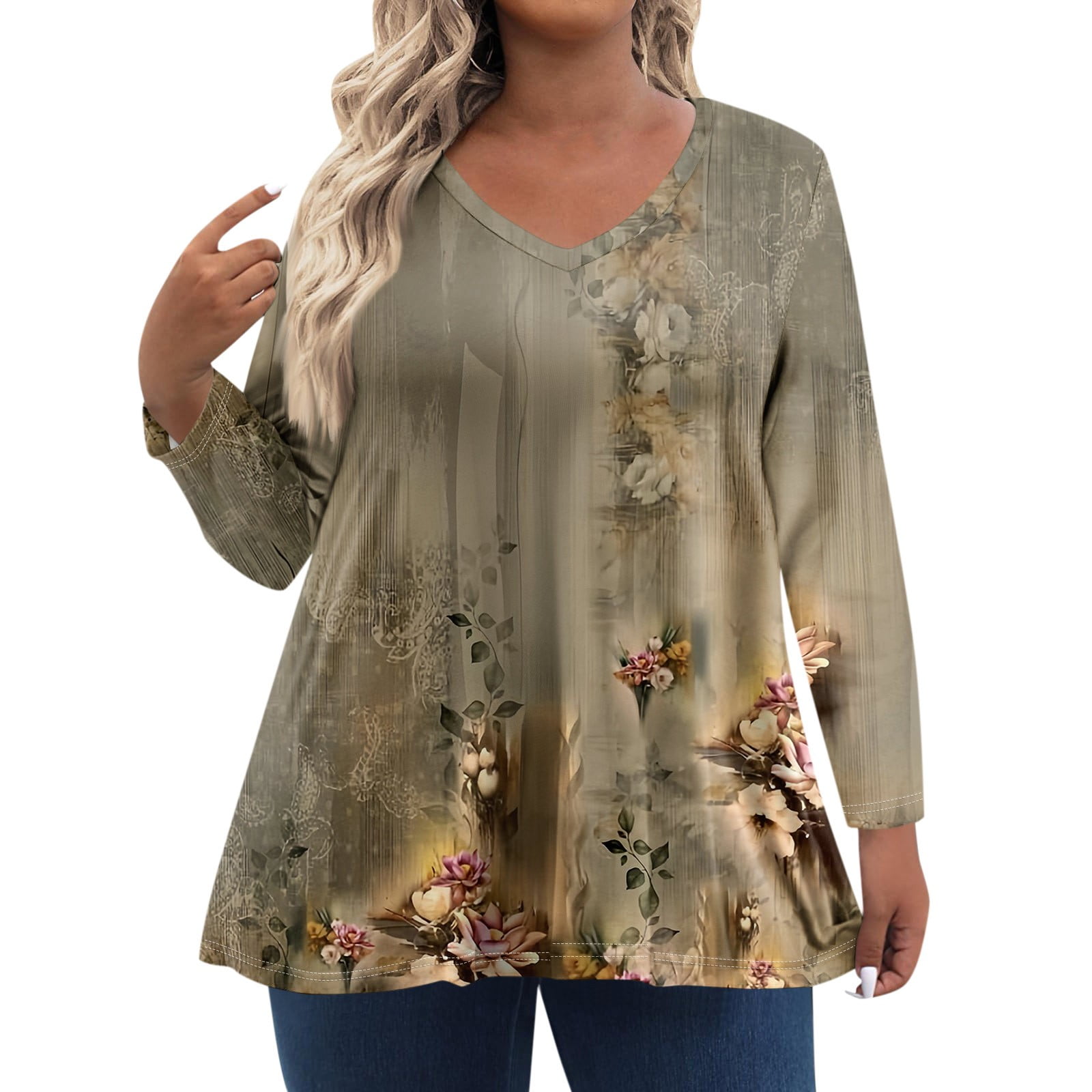 TQWQT Plus Size Womens Tops Fashion Tunic Tops for Women Plus Size V ...