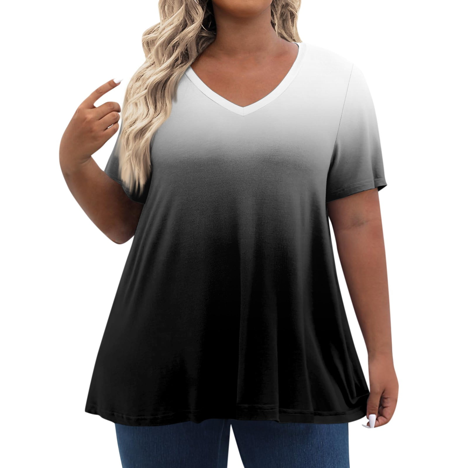TQWQT Plus Size Womens Tops Summer Spring Fashion V Neck Short Sleeve T ...