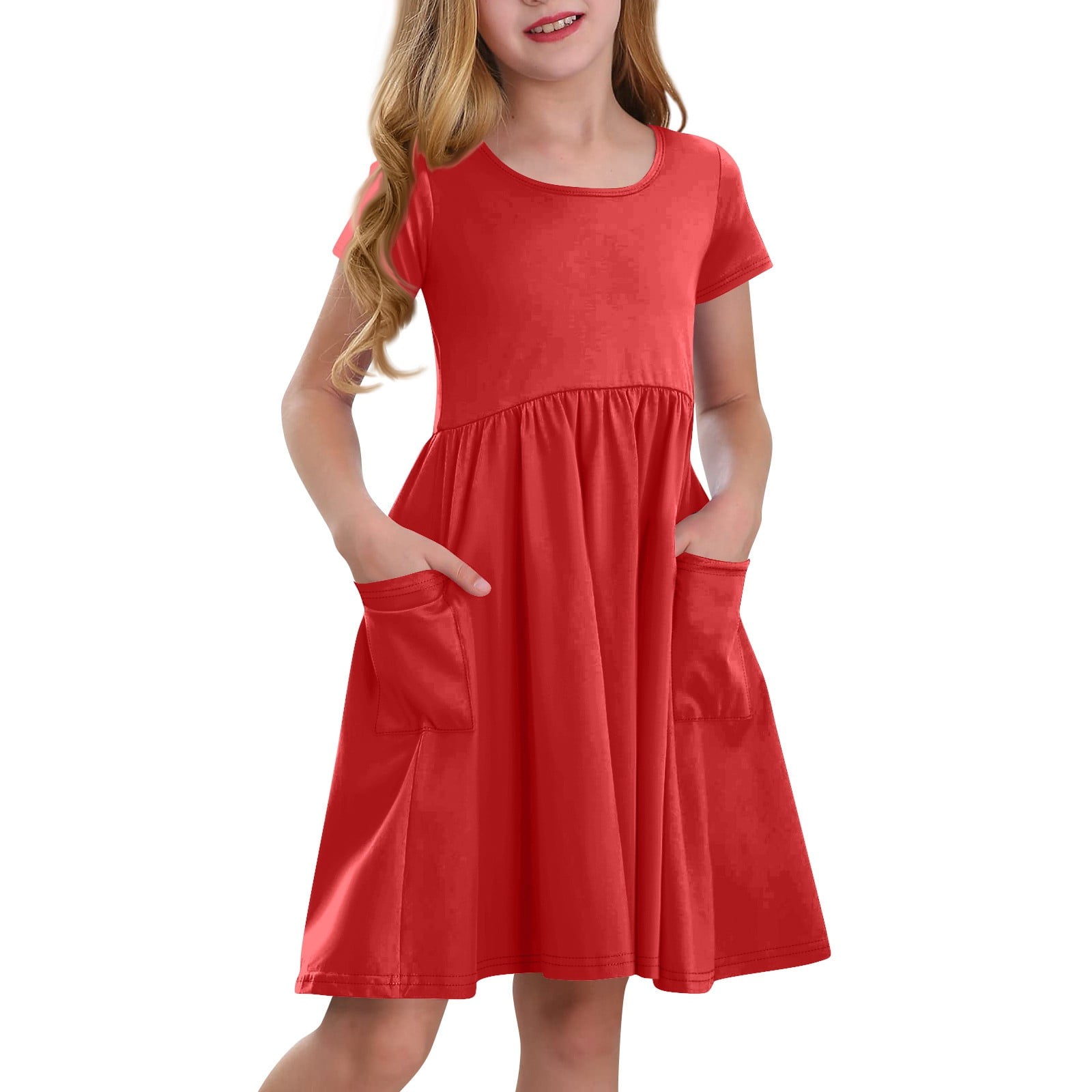 TQWQT Red Dresses for Girls Kids Skater Dress Crew Neck Size 10-12 Cute ...