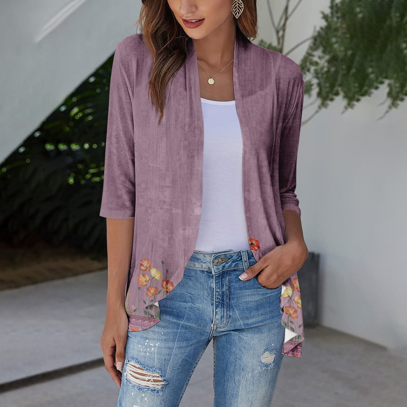 TQWQT Sheer Cardigans for Women Summer Open Front 3/4 Sleeve Cardigans ...