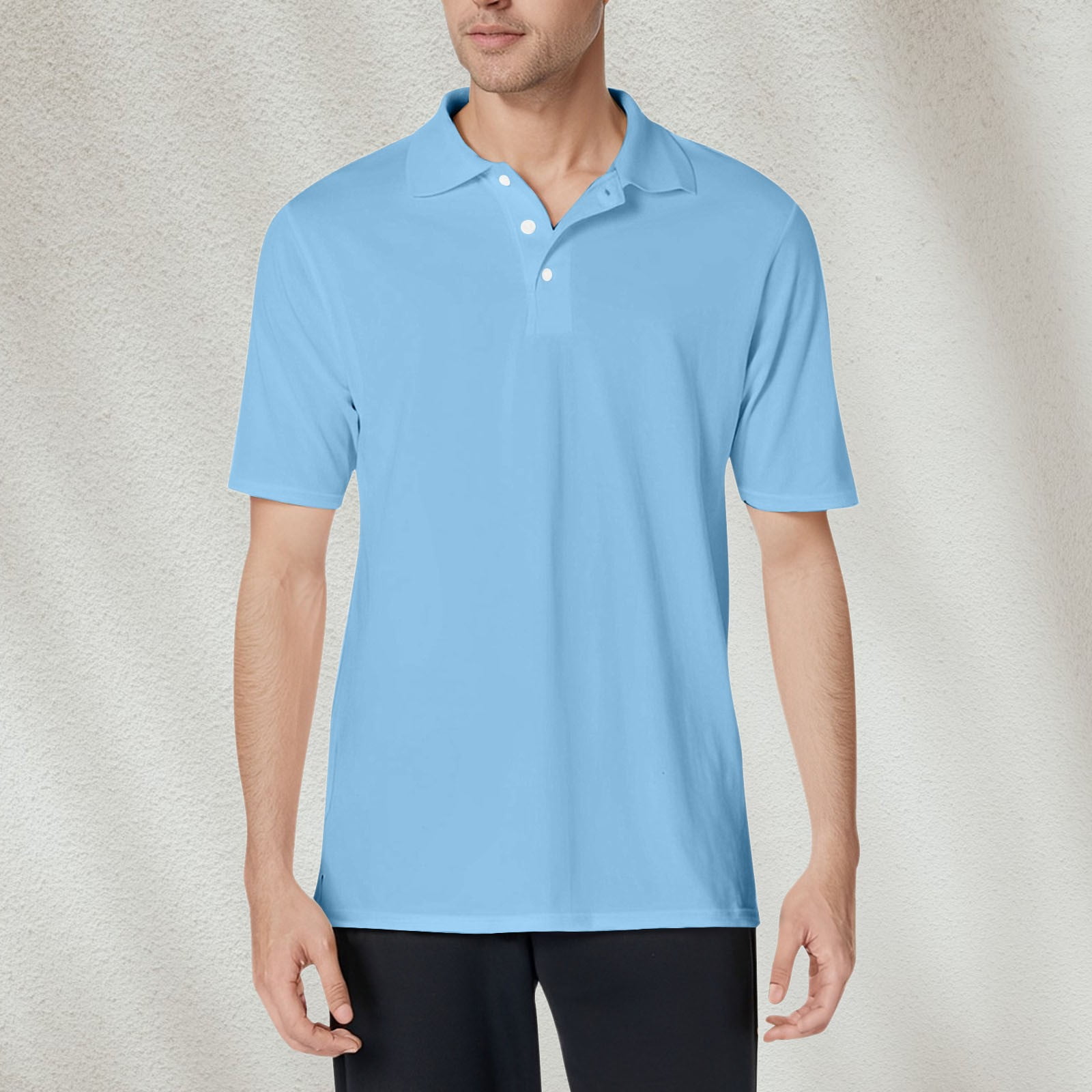 TQWQT Sky Blue Polo Shirt Men Short Sleeve Casual Summer Business Tops ...