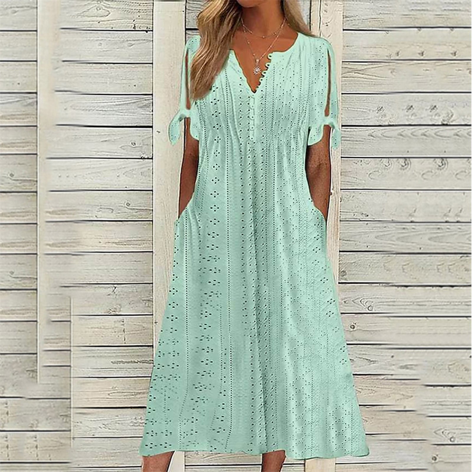 TQWQT Spring Dresses for Women Plus Size Eyelet Maxi Dresses Summer ...