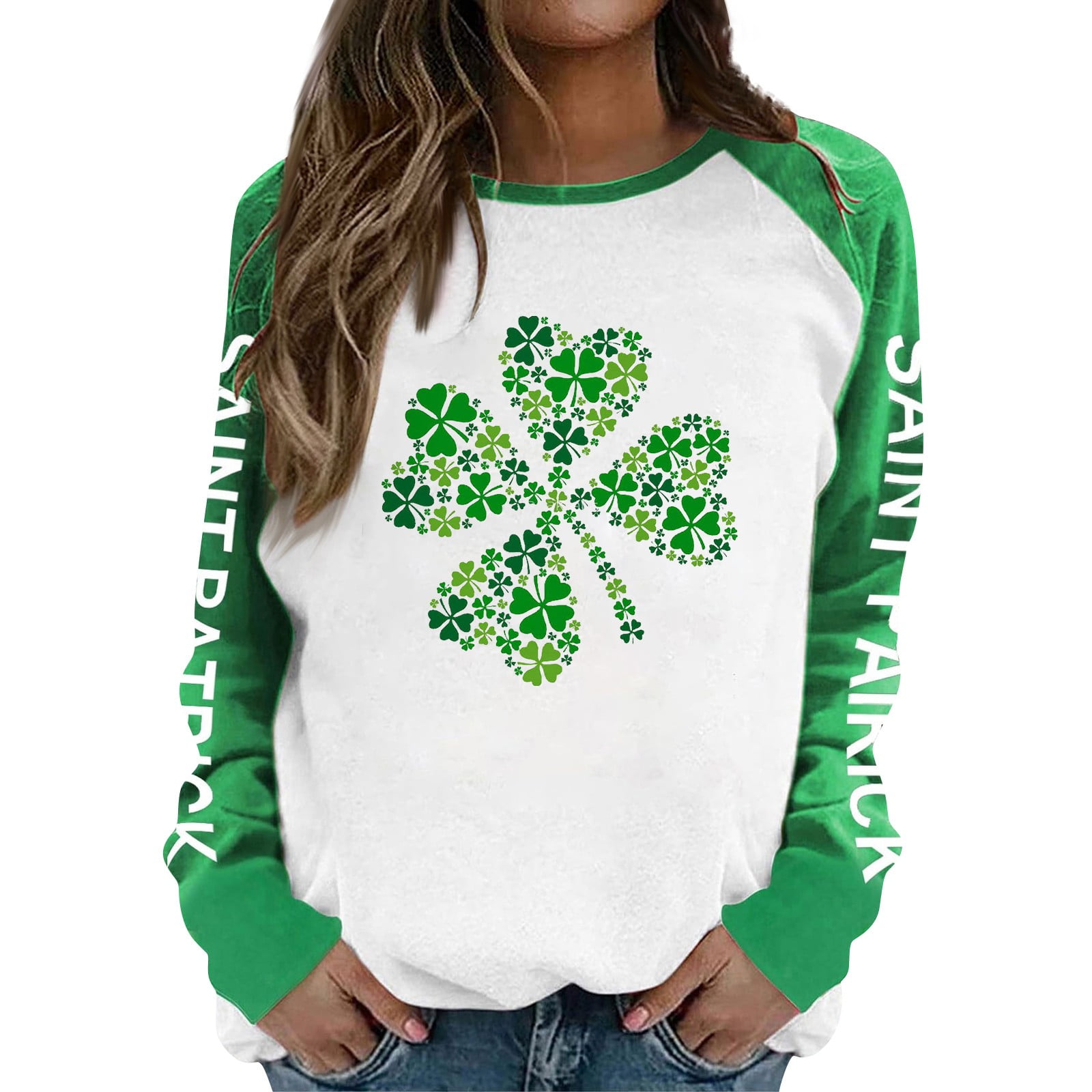 Tqwqt St Patricks Day Shirts Women Green Long Sleeve Sweatshirt