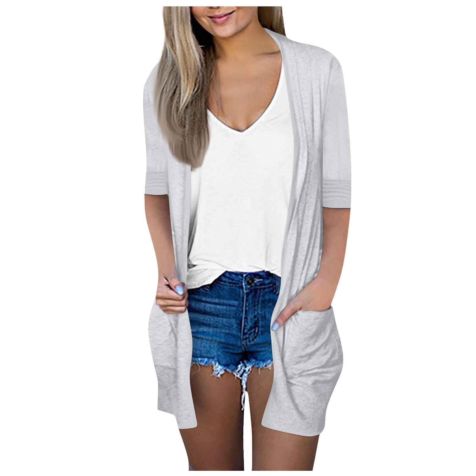 TQWQT Summer Cardigans for Women Lightweight 3/4 Sleeve Open Front ...