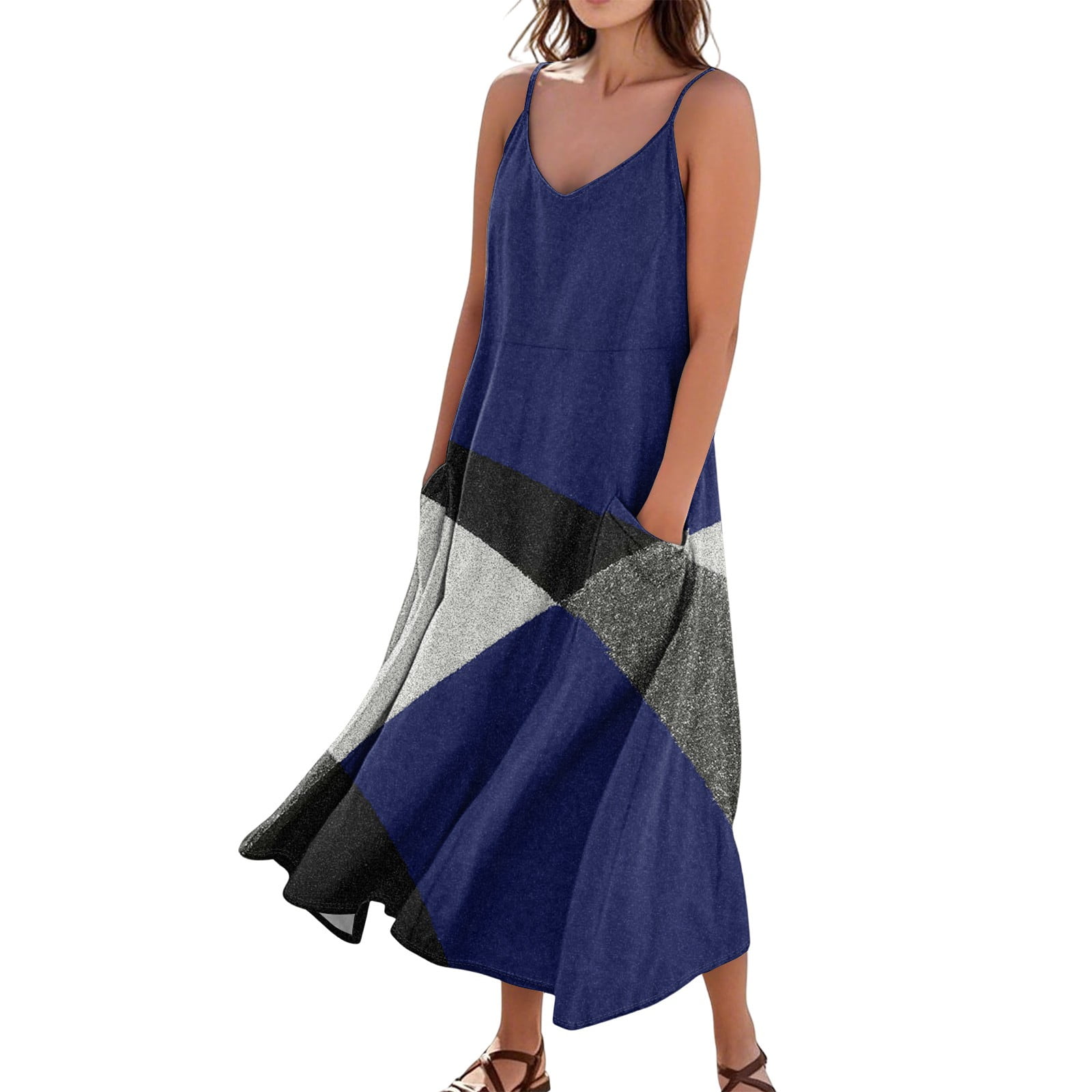 TQWQT Sundresses for Women 2025 V-Neck Boho Summer Dresses Sleeveless ...