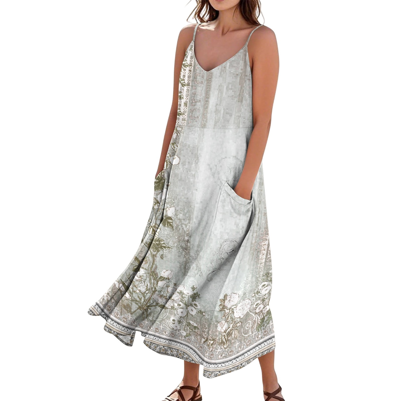 TQWQT Sundresses for Women 2025 V Neck Boho Summer Dresses Sleeveless ...