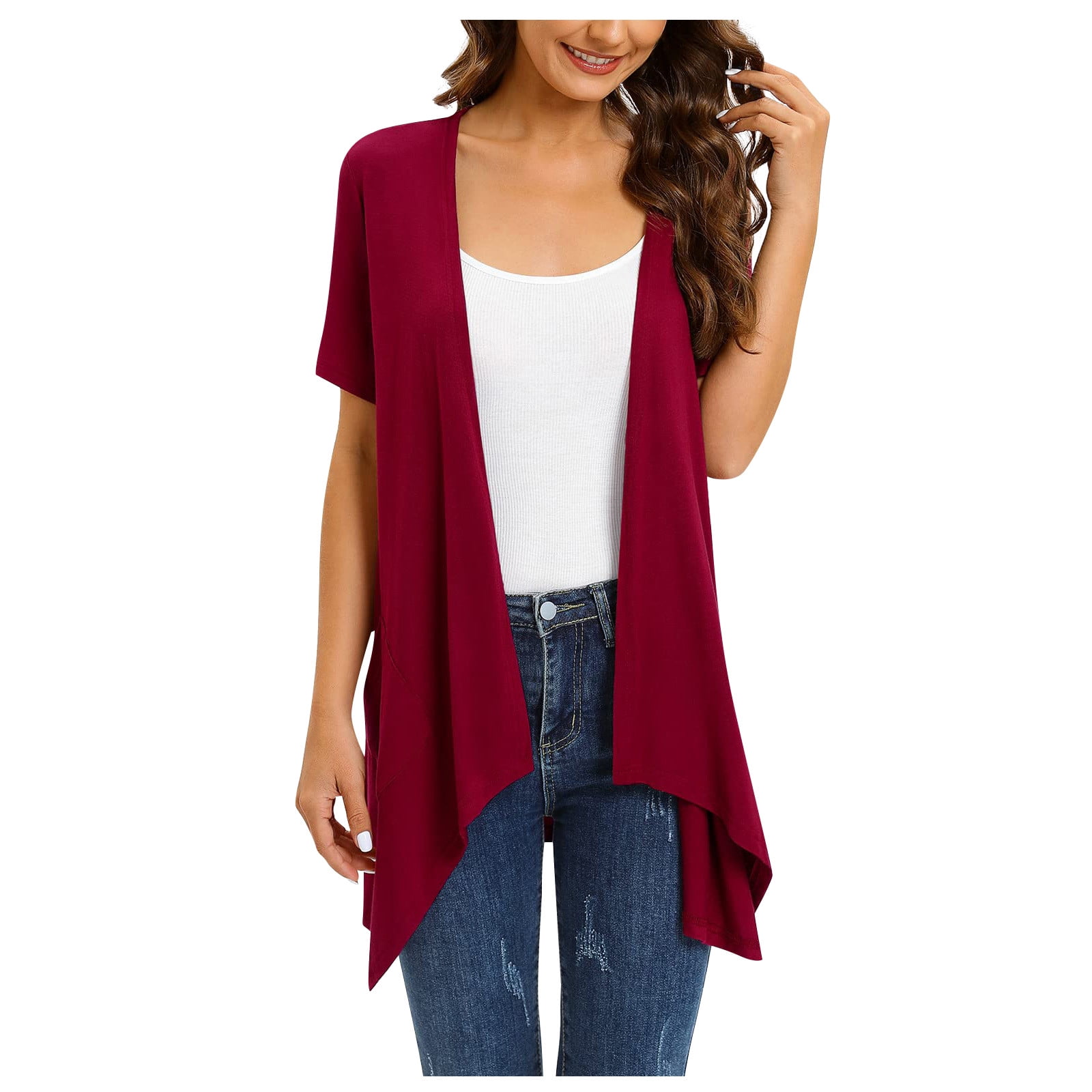 TQWQT Trendy Lightweight Summer Cardigan Short Sleeve Open Front Kimono ...