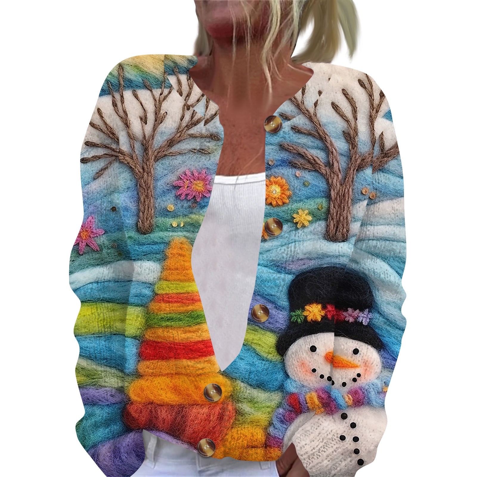 TQWQT Ugly Christmas Sweaters for Women Open Front Santa Xmas Tree ...