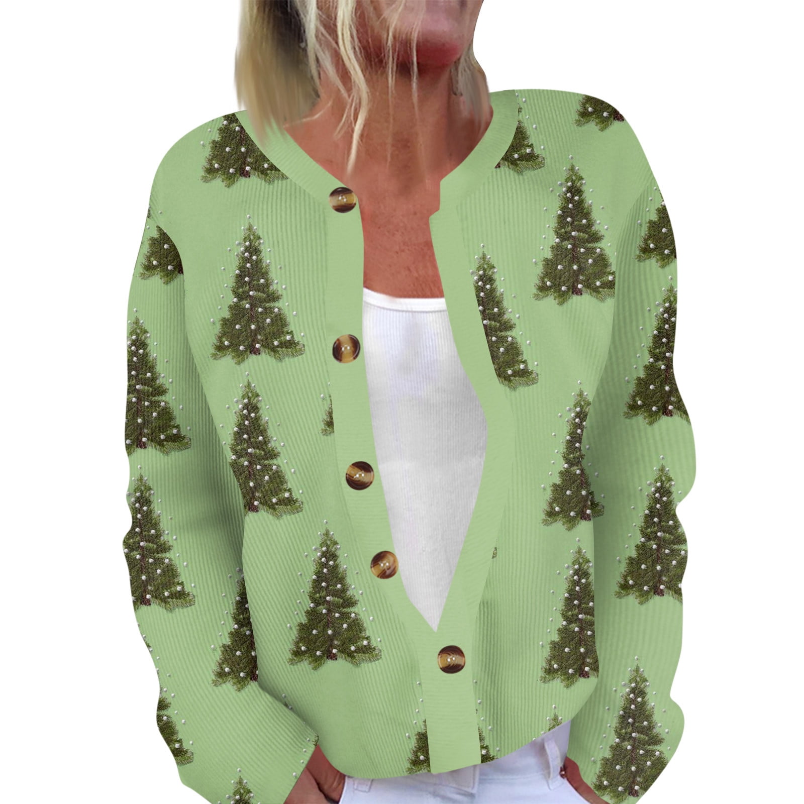 TQWQT Ugly Christmas Sweaters for Women Plus Size Open Front Santa Xmas Tree Print Cute Graphic ...