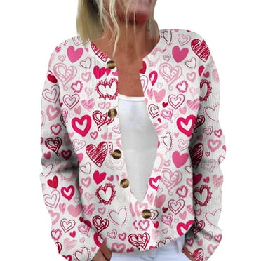 TQWQT Valentines Day Sweaters for Women Plus Size Open Front Love Heart Print Cute Sweater ...