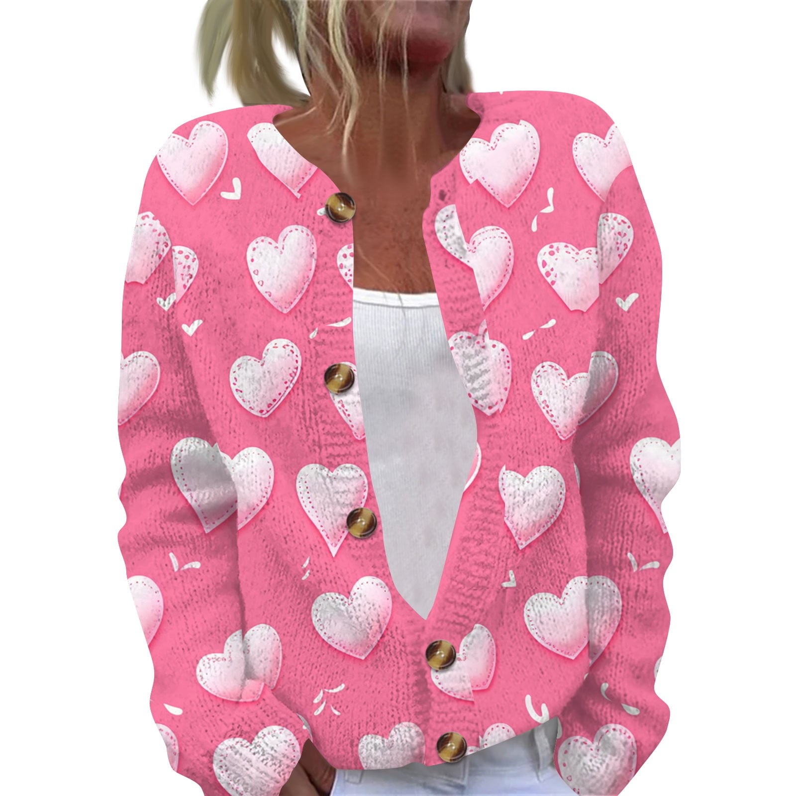 TQWQT Valentines Day Sweater Women Plus Size Open Front Love Heart ...