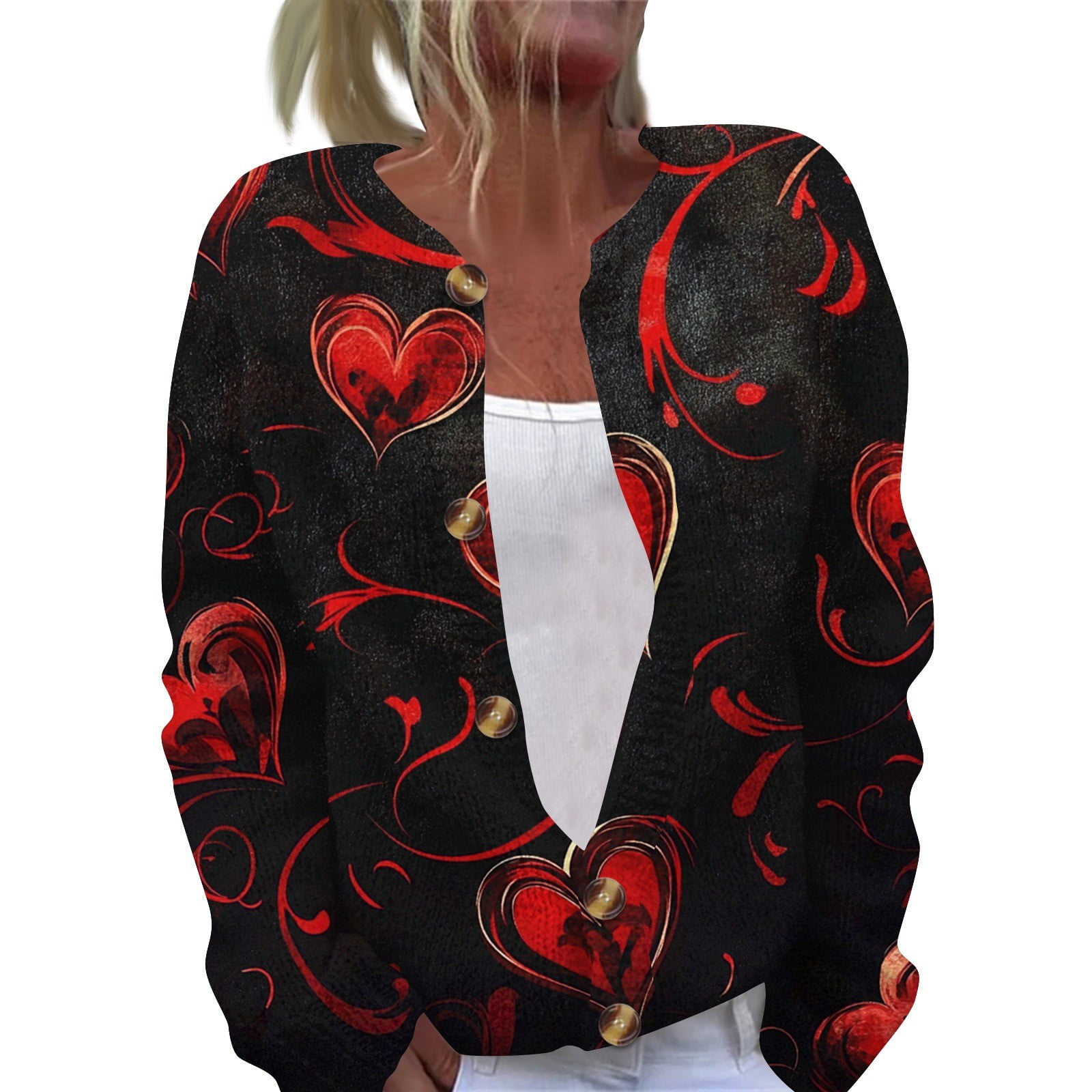 TQWQT Valentines Day Sweaters for Women 2025 Heart Cardigan Sweater Open Front Love Heart Print ...