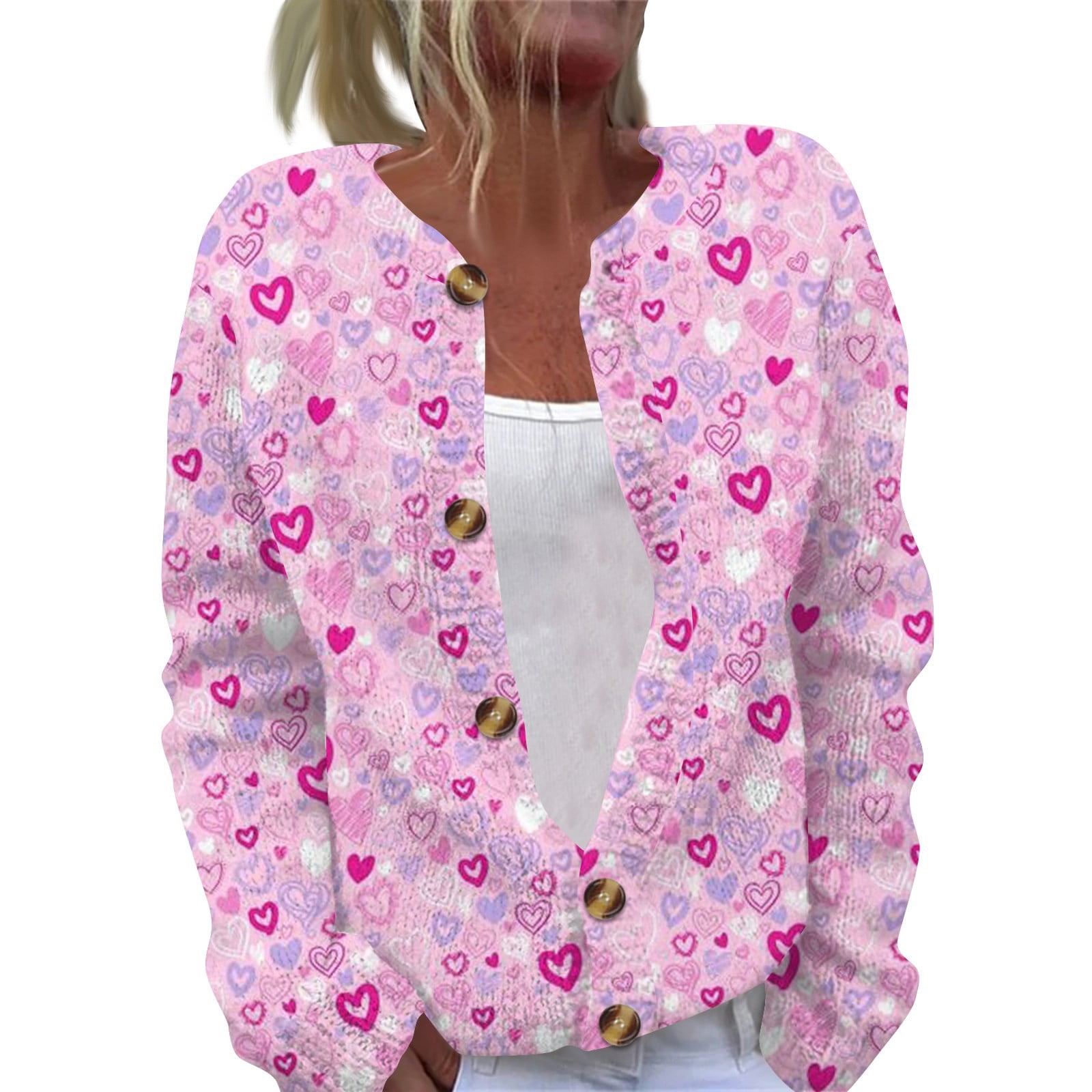 TQWQT Valentines Day Sweaters for Women Open Front Love Heart Print ...