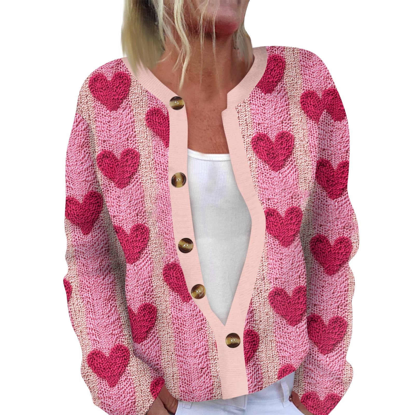 TQWQT Valentines Day Sweaters for Women Plus Size Open Front Heart ...