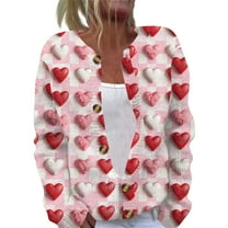 TQWQT Valentines Day Sweaters for Women Open Front Love Heart Print Cute Sweater Cardigans ...