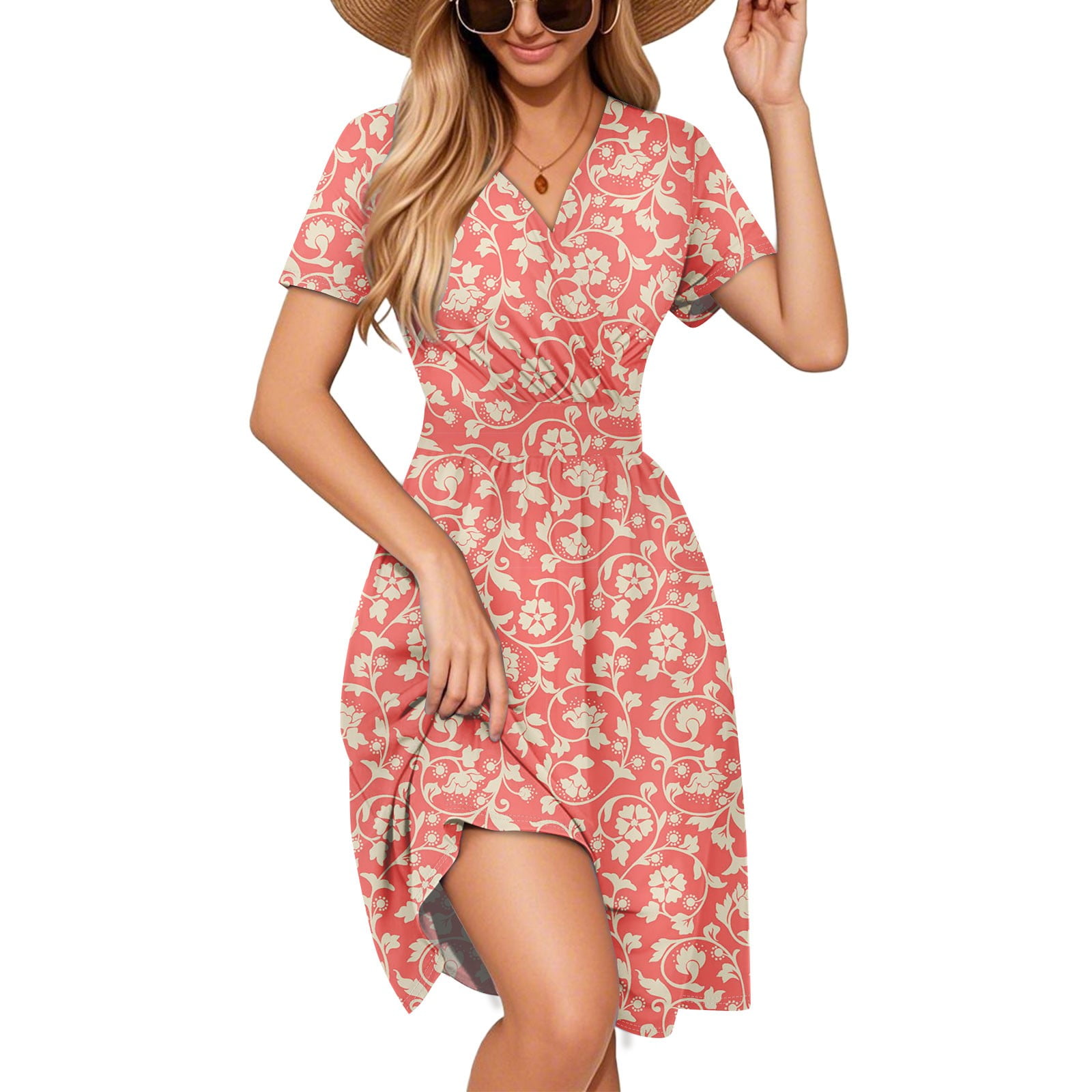 TQWQT Watermelon Red Dresses for Women Casual Sundresses Plus Size Wrap ...