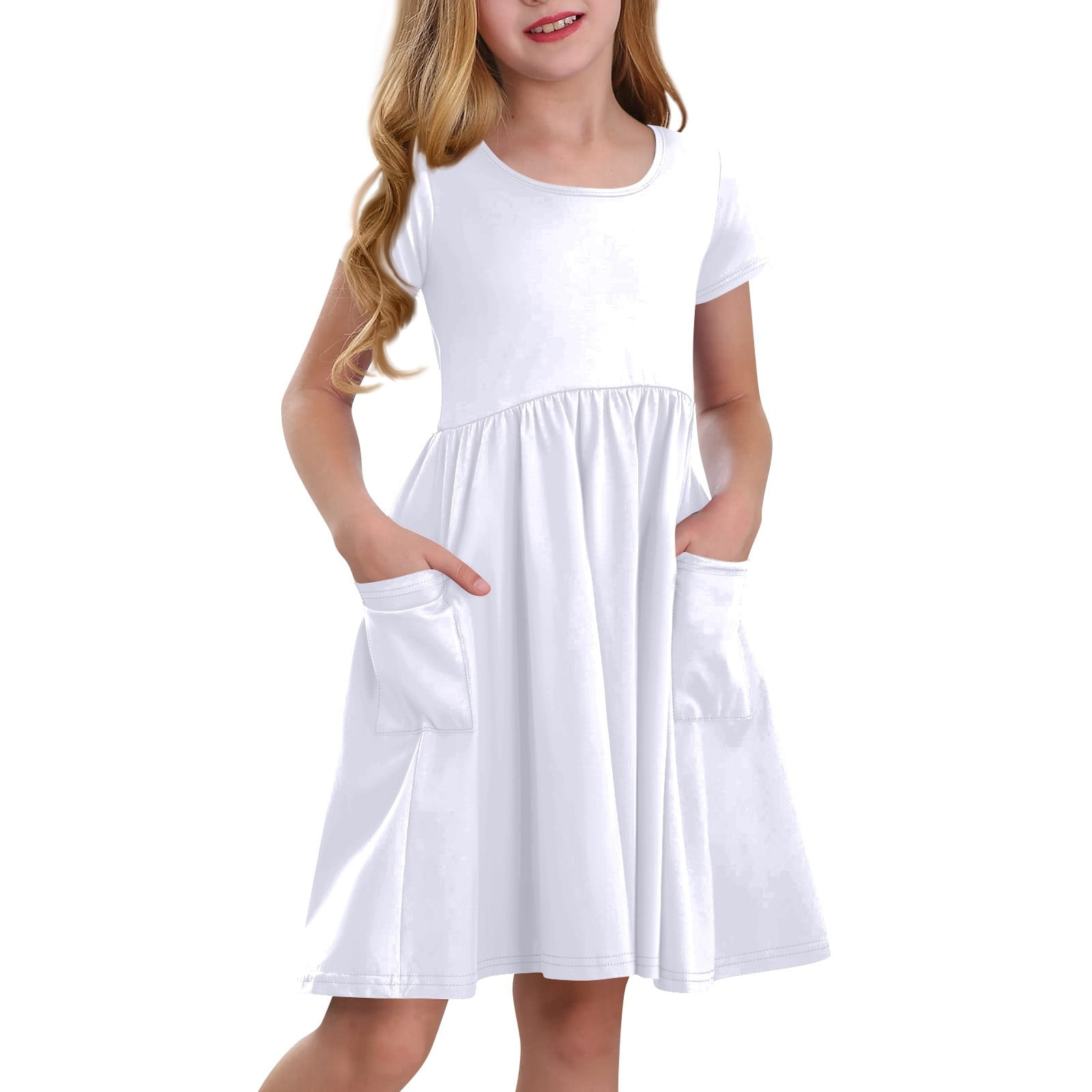 TQWQT White Dresses for Girls Girls Short Sleeve Sundress Kids Crew ...