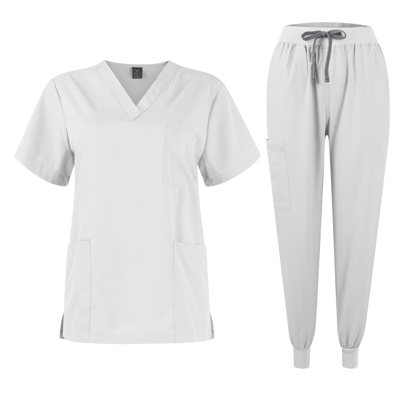 TQWQT White Scrubs Sets for Women Plus Size Nursing Top Petite V-Neck ...