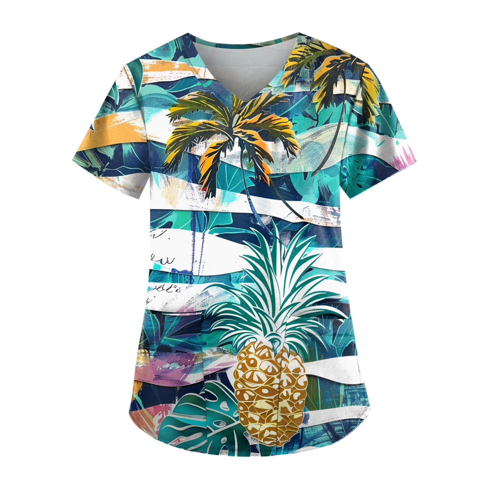 TQWQT Women Hawaiian Floral Tropic Print Scrub Shirt Tops Short Sleeve ...