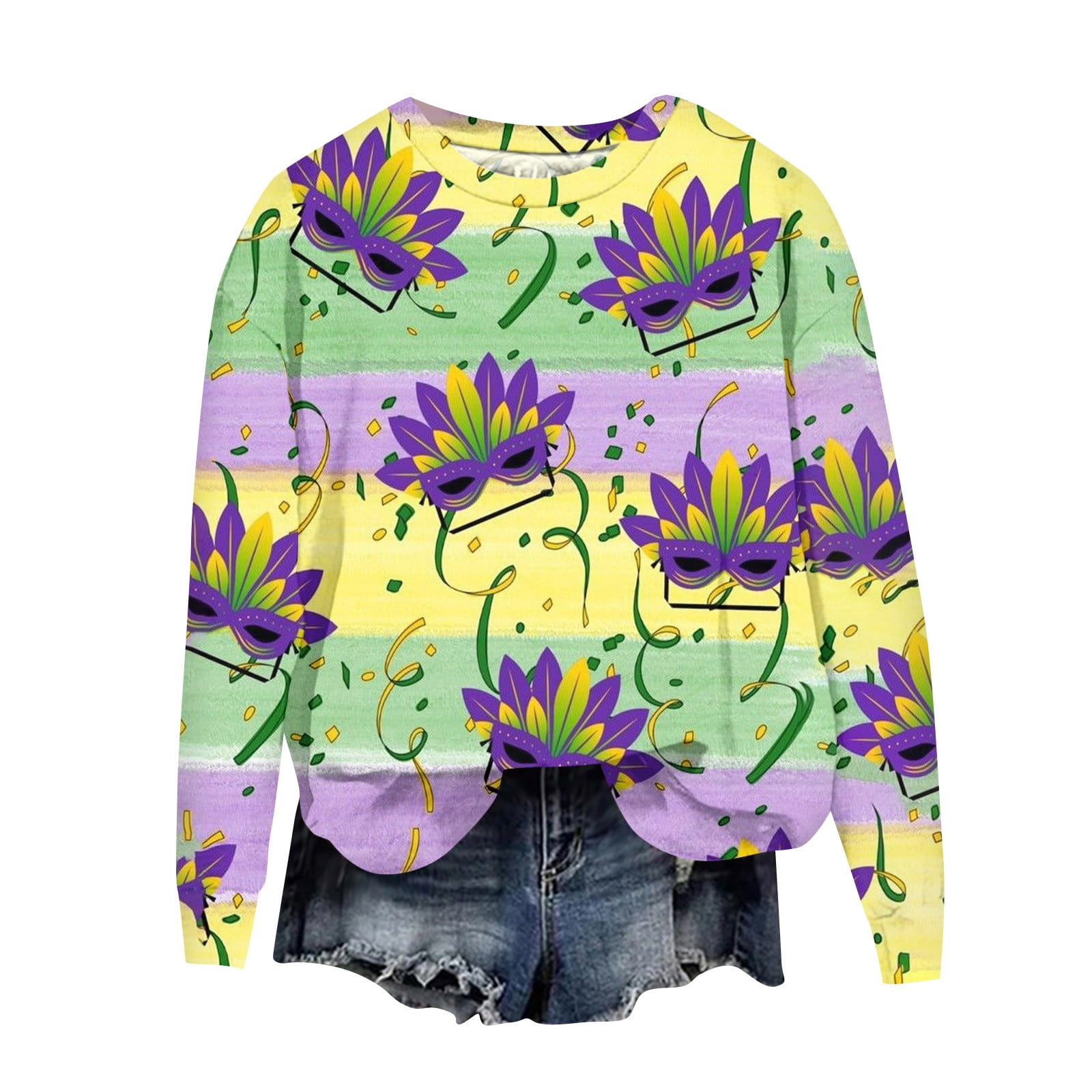 TQWQT Women Mardi Gras Sweatshirt Funny 2024 Long Sleeve Carnival Party ...