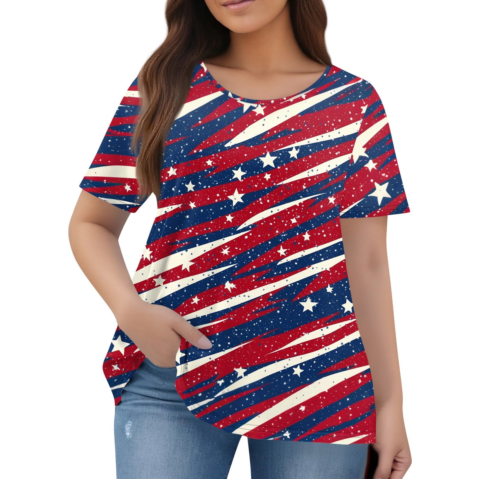TQWQT Women Plus Size 4th of July Tops 4x-5x Trendy Short Sleeve Tunic ...