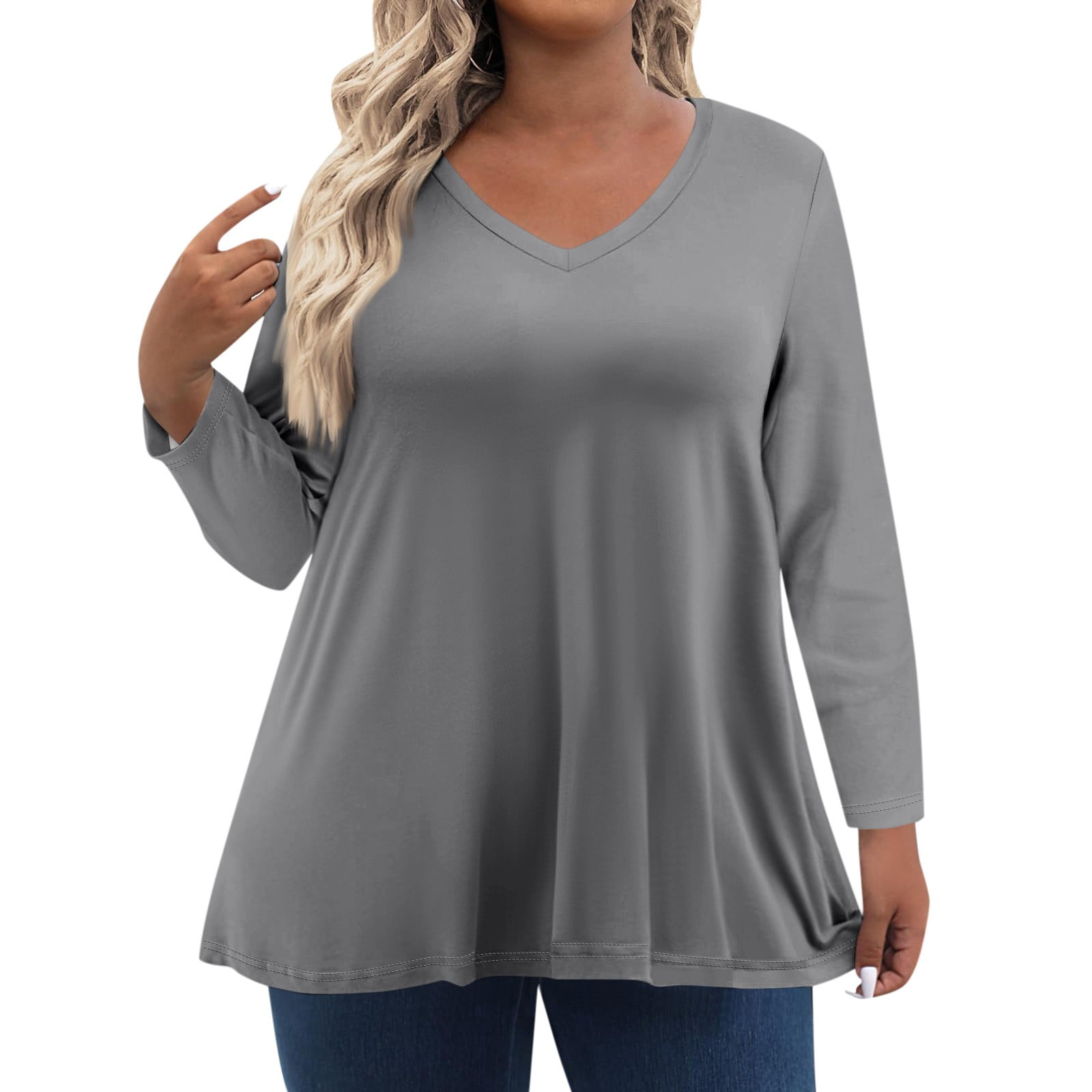 TQWQT Women Plus Size Tops 4x-5x Sexy V Neck Tshirts Solid Color Tees ...
