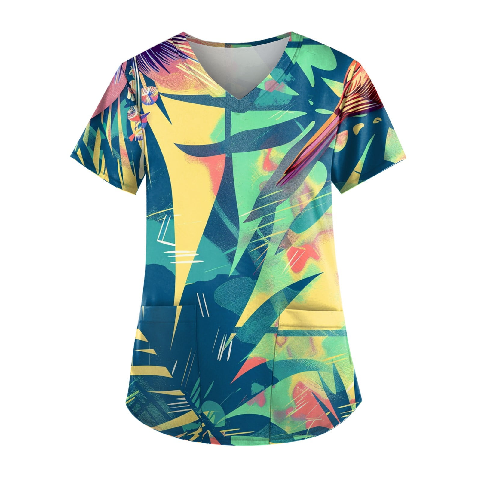 TQWQT Women Scrub Tops Hawaiian Print Cute Nursing Soft Stretch Plus ...